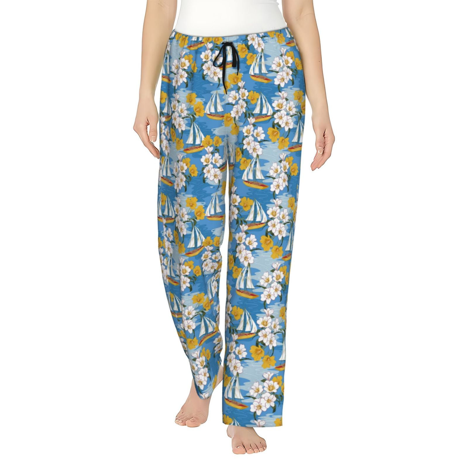 KLL Womens Flower and Sail Boat Print Pajama Pants Soft Pajama Bottoms ...