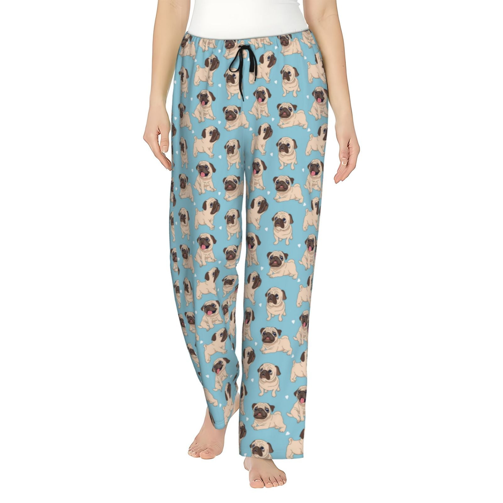 KLL Womens Funny Cartoon Pugs Print Pajama Pants Soft Pajama Bottoms ...