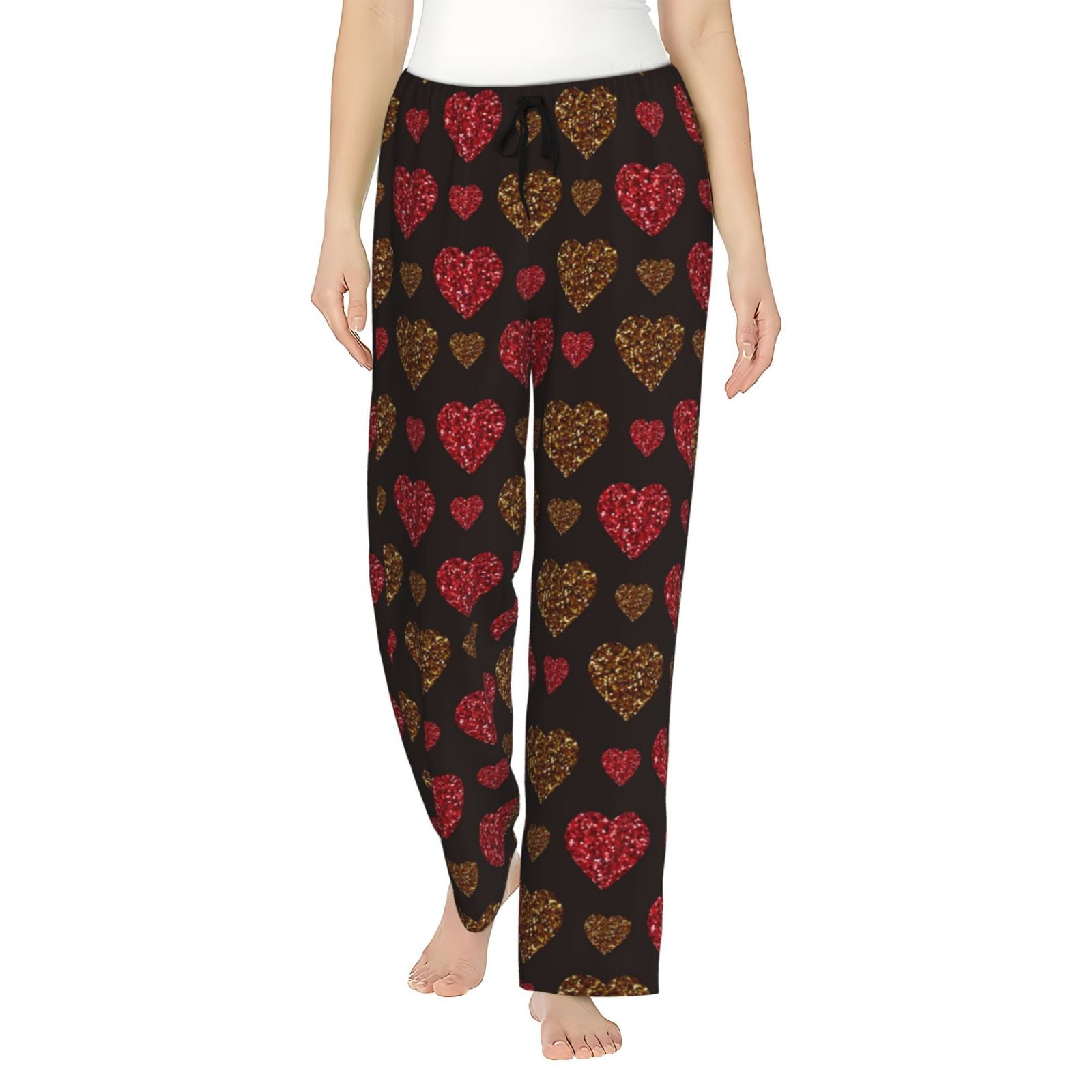 KLL Womens Gold Glitter Heart Print Pajama Pants Soft Pajama Bottoms ...