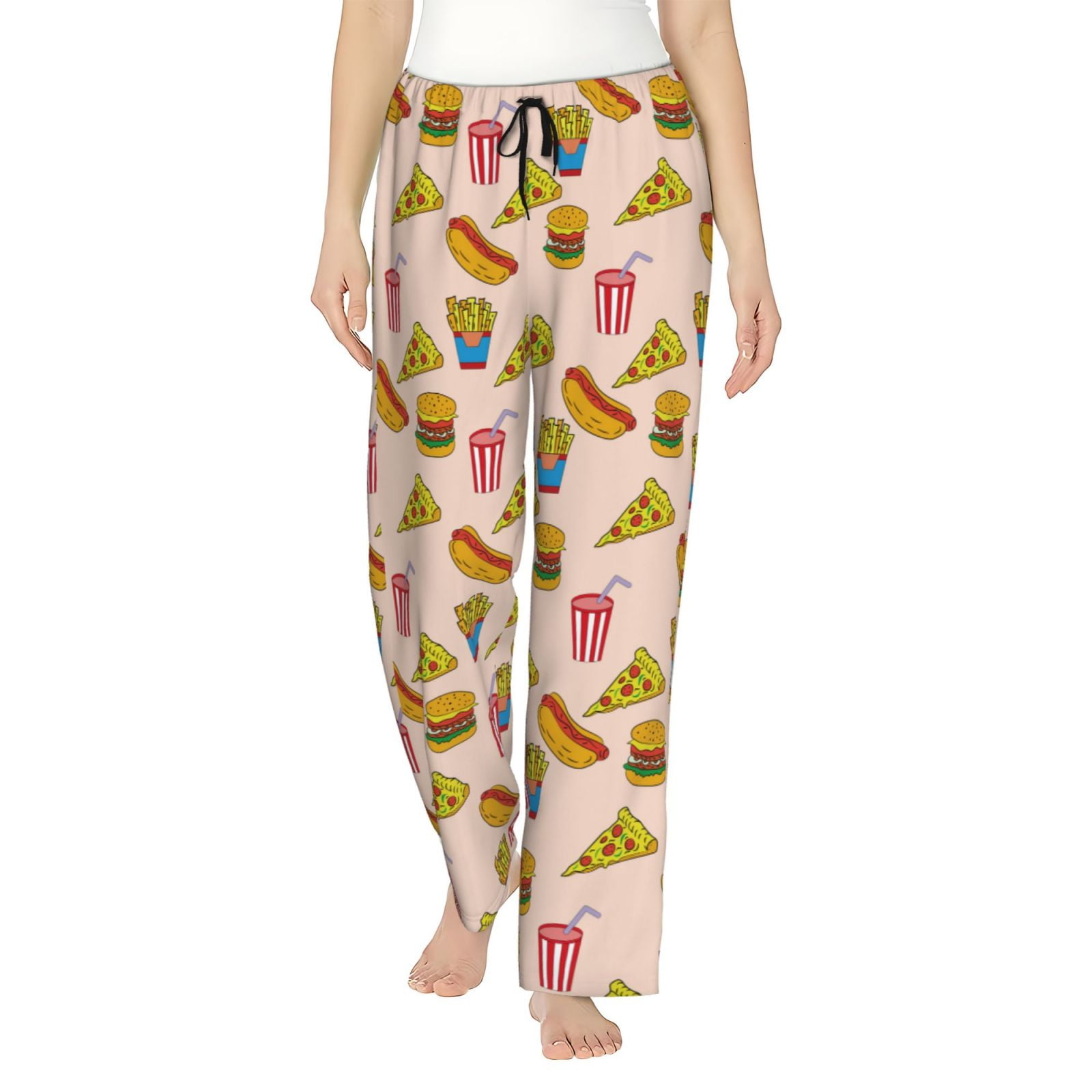 KLL Womens Hamburger Pizza Coke Print Pajama Pants Soft Pajama Bottoms for Women Cozy Lounge ...