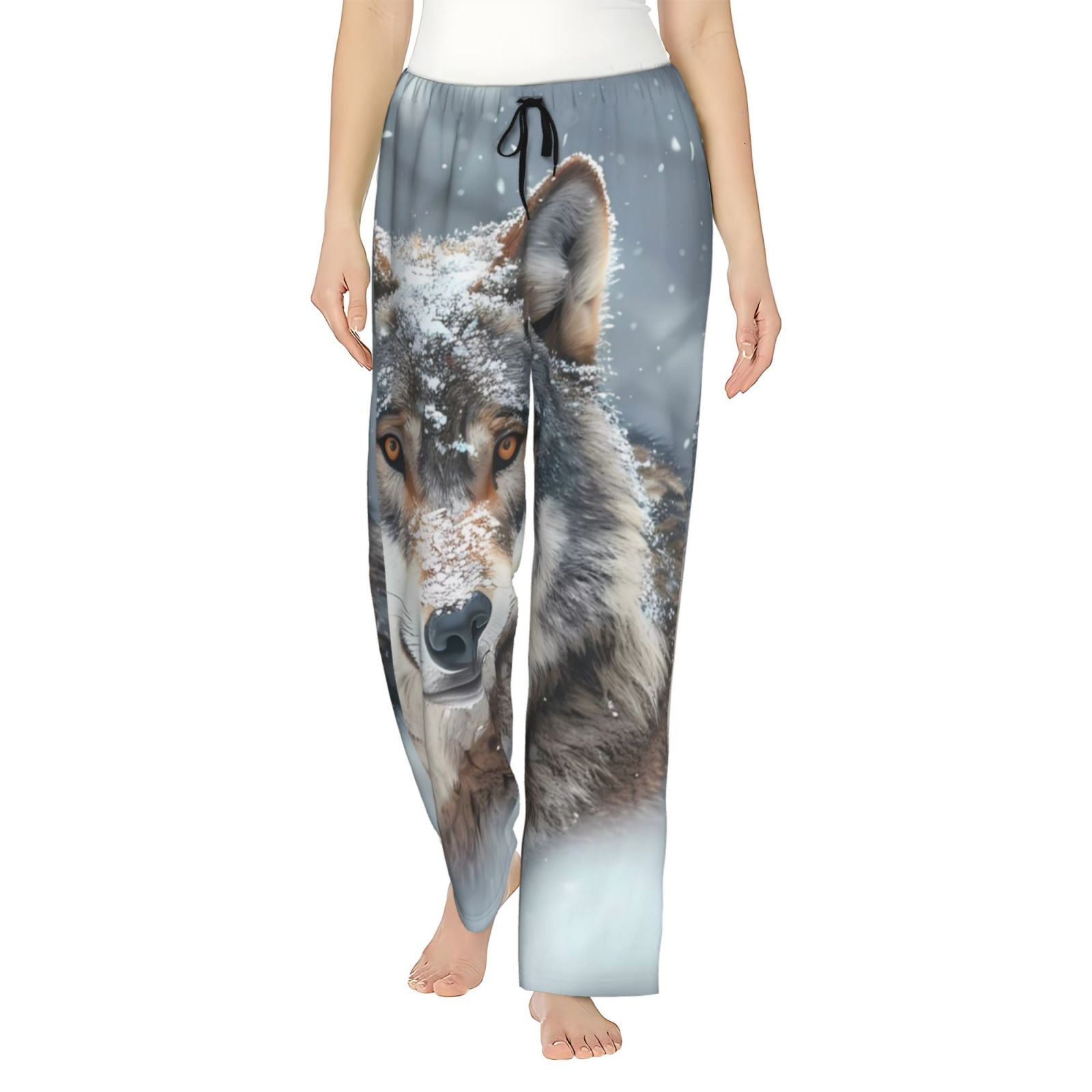 KLL Womens Majestic Snowy Wolf Print Pajama Pants Soft Pajama Bottoms ...