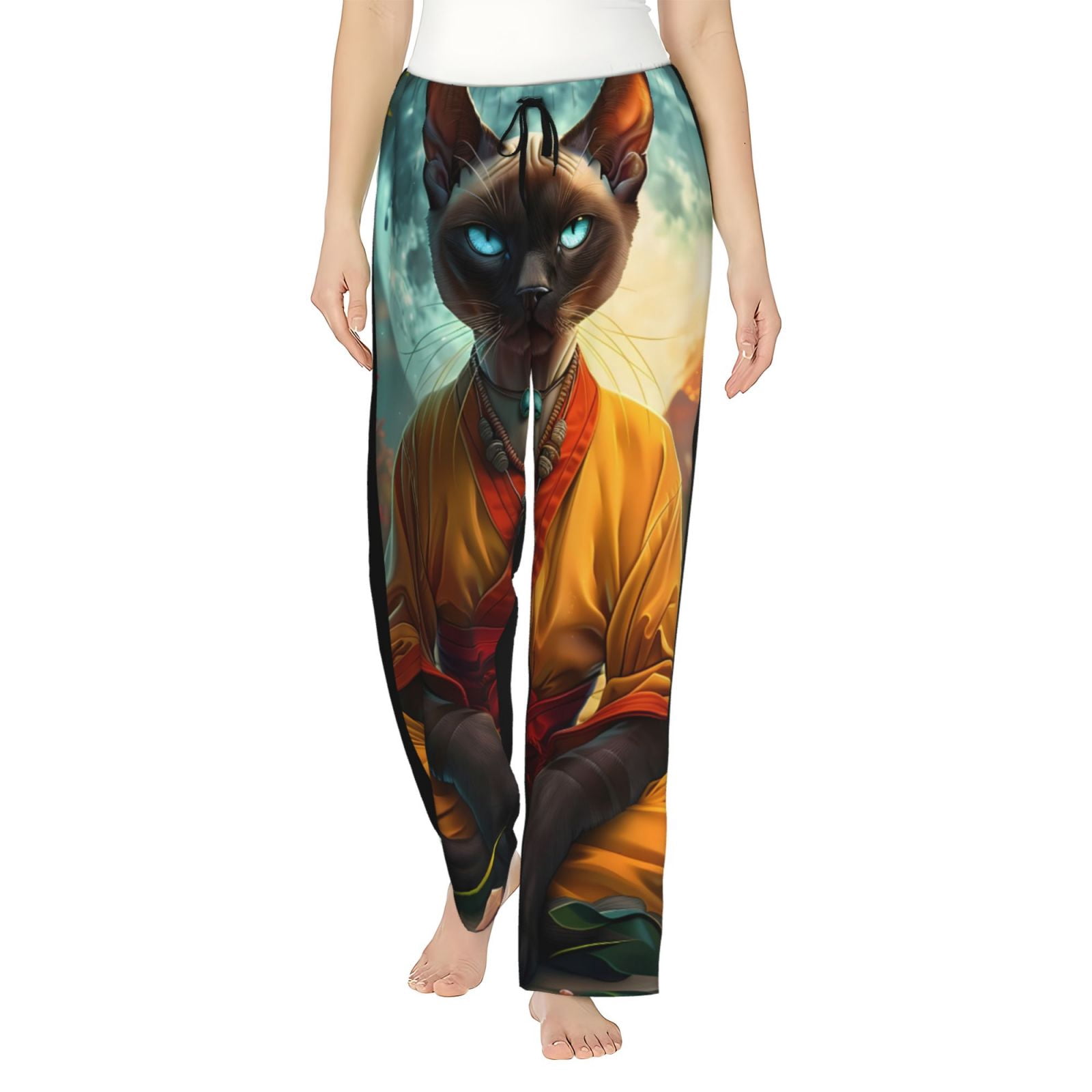 KLL Womens Moonlit Hairless Cat Monk Print Pajama Pants Soft Pajama ...