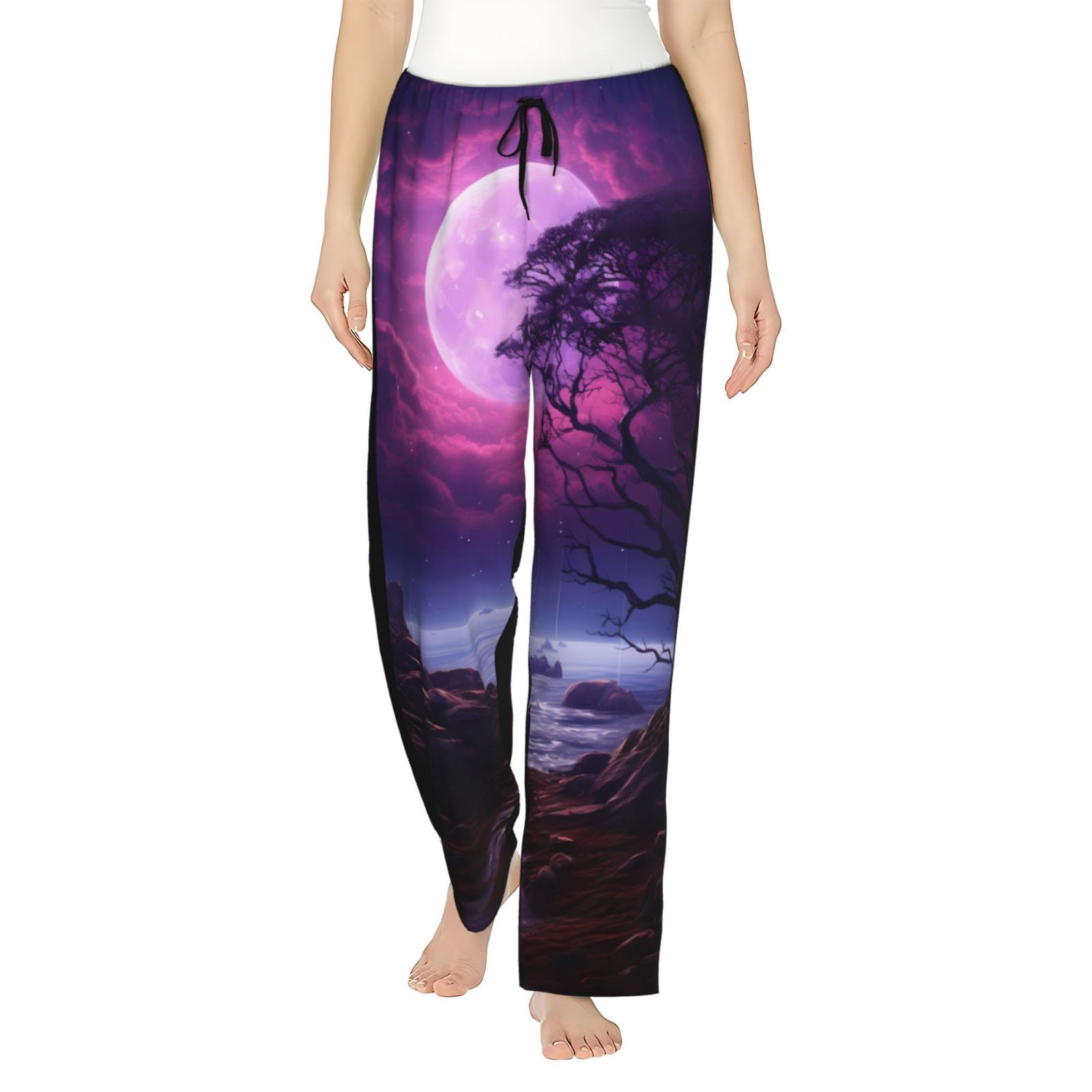 KLL Womens Purple Moon Tree Night Sky Print Pajama Pants Soft Pajama ...