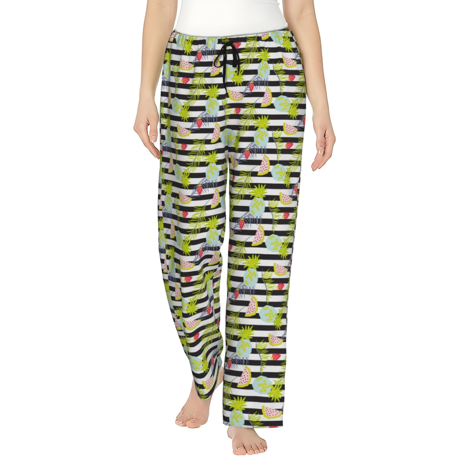 KLL Womens Striped With Palm Tree Branches Print Pajama Pants Soft ...