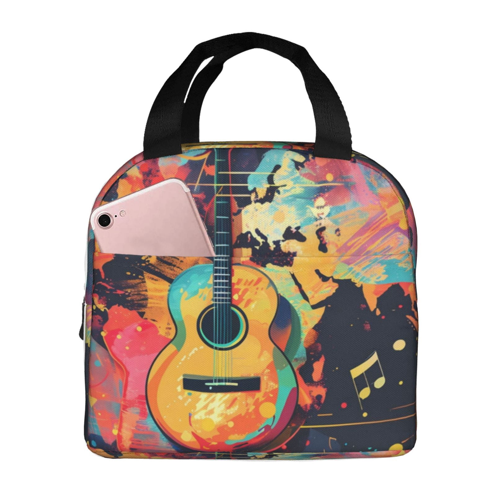 KLL World Map Guitar Illustration Print Insulated Lunch Bag Women ...