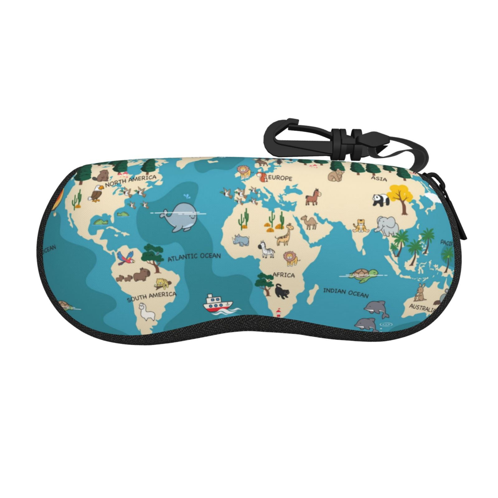 KLL World Map With Animal Print Eyeglass Case for Men & Women's Classy ...