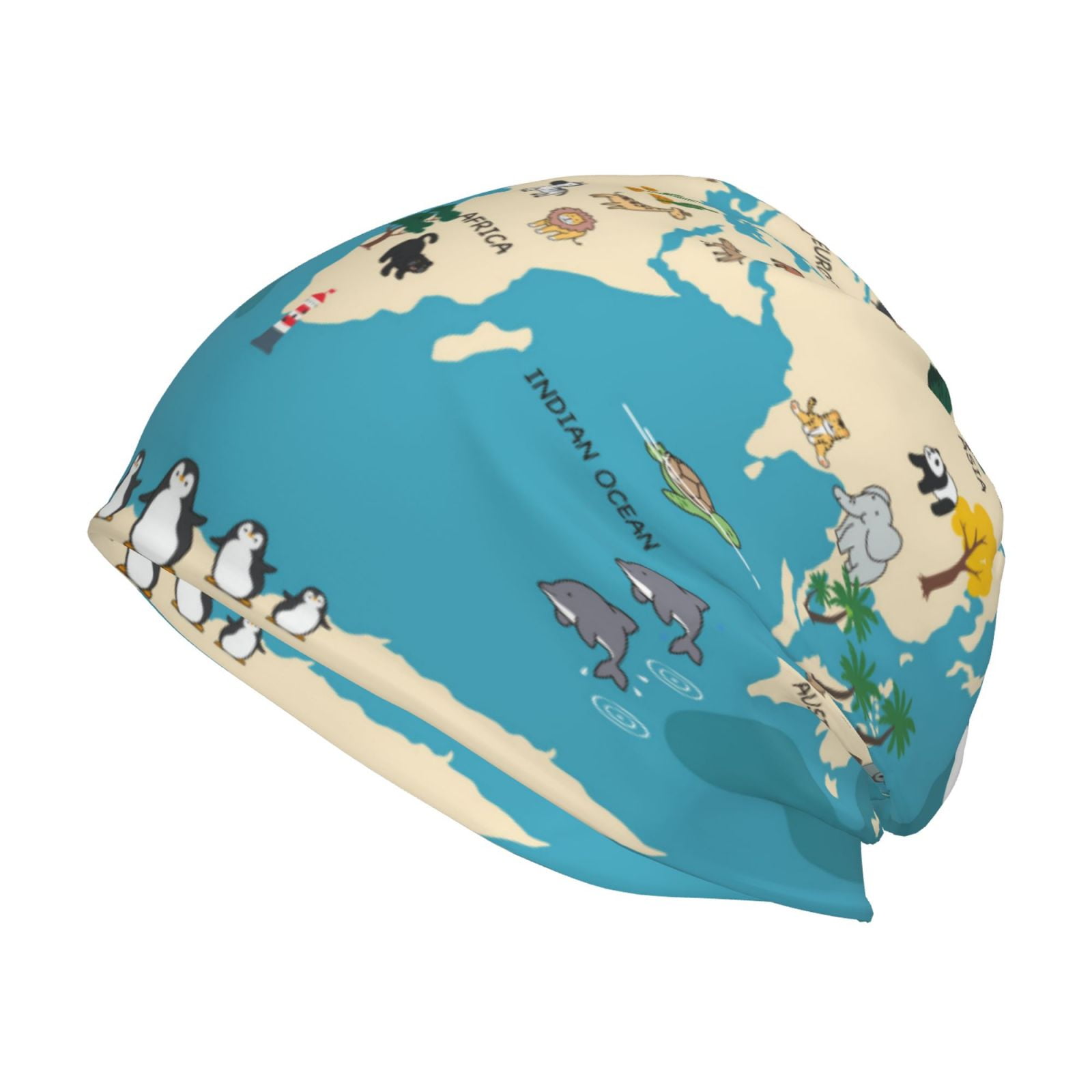 KLL World Map With Animal Winter Fall Beanie Knit Hats for Men & Women ...
