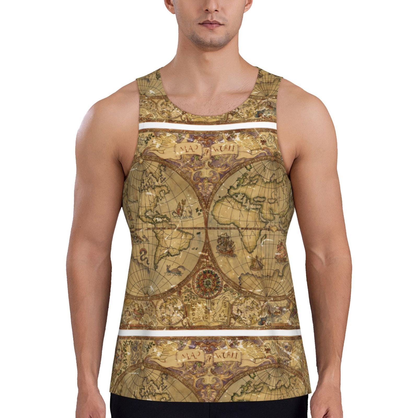 KLL World Map1 Print Men's Muscle Gym Workout Stringer Tank Tops ...