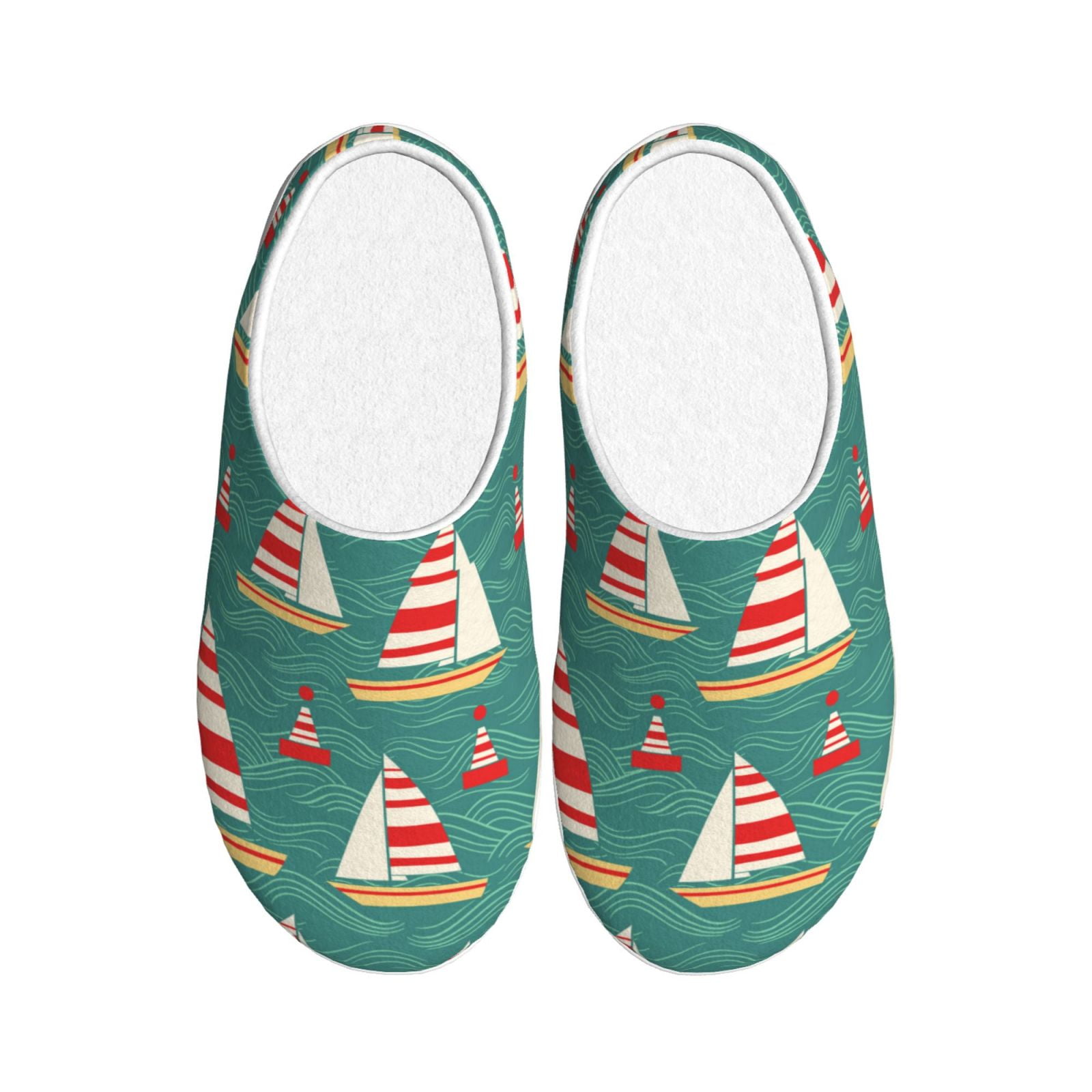 KLL Yachts And Buoys Pattern Adult Unisex Cozy Slippers,Fuzzy Slip-on ...