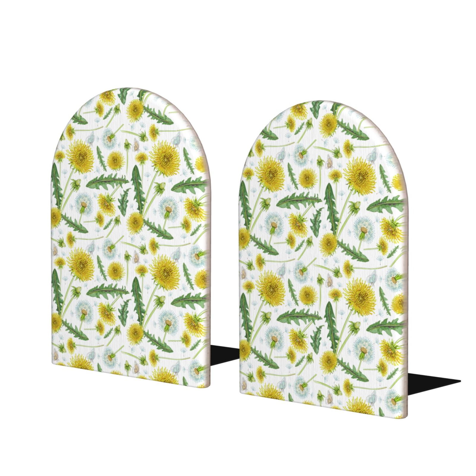 KLL Yellow Dandelions Print Wood Book Ends for Shelves,1 Pair Wood ...