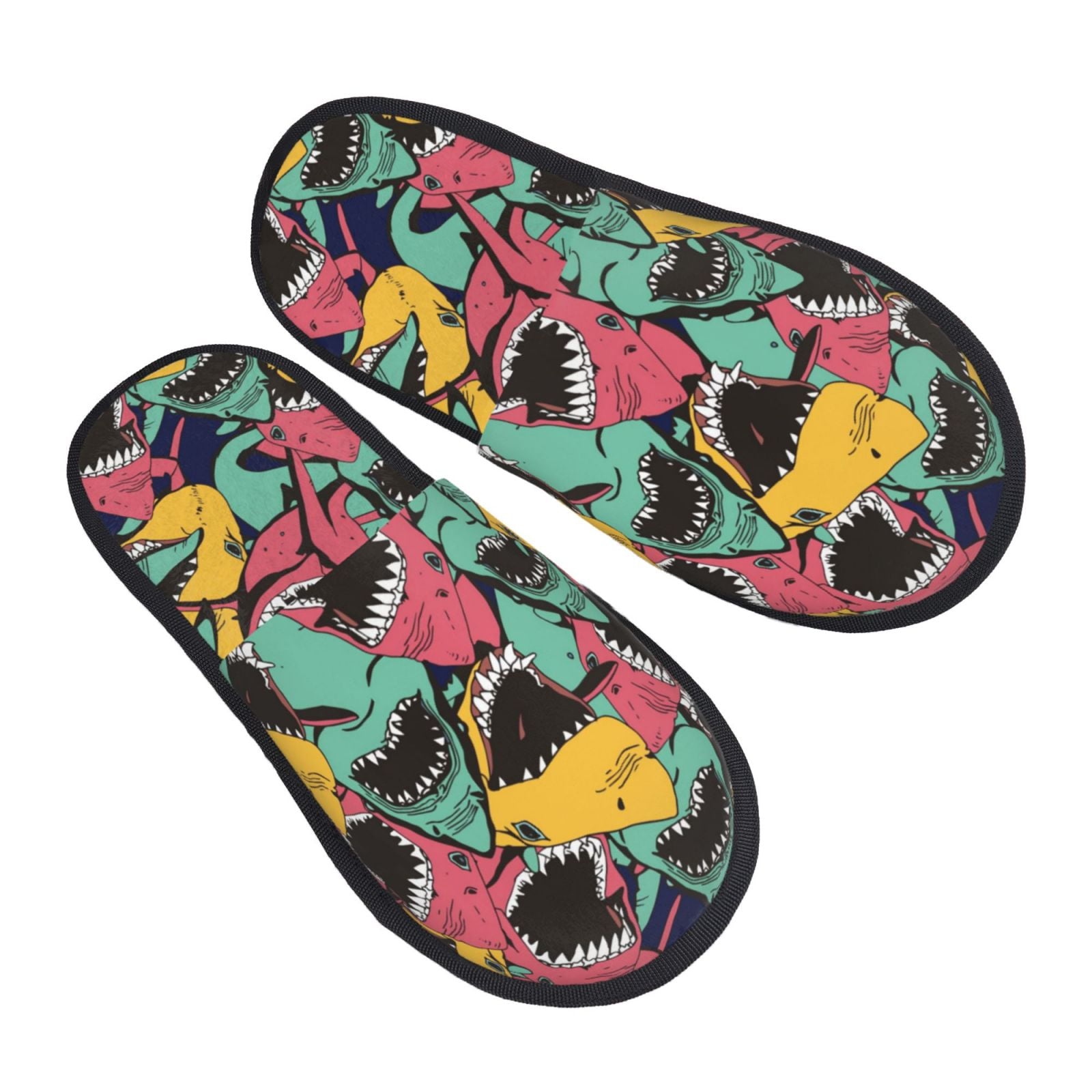 KLL angry Shark Pattern Slippers For Women Men House Slip On Indoor ...