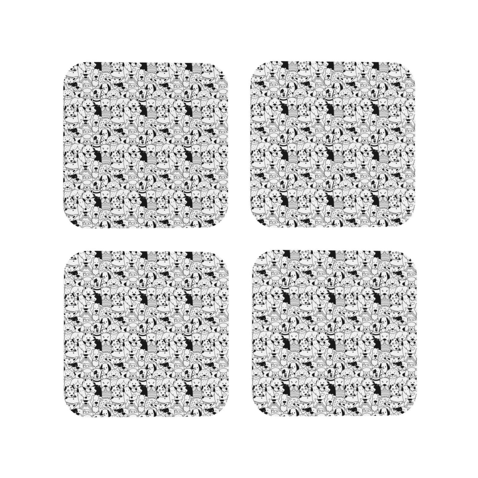 KLL black and white dogs Drink Coasters Set of 4,PU Leather Absorbent ...