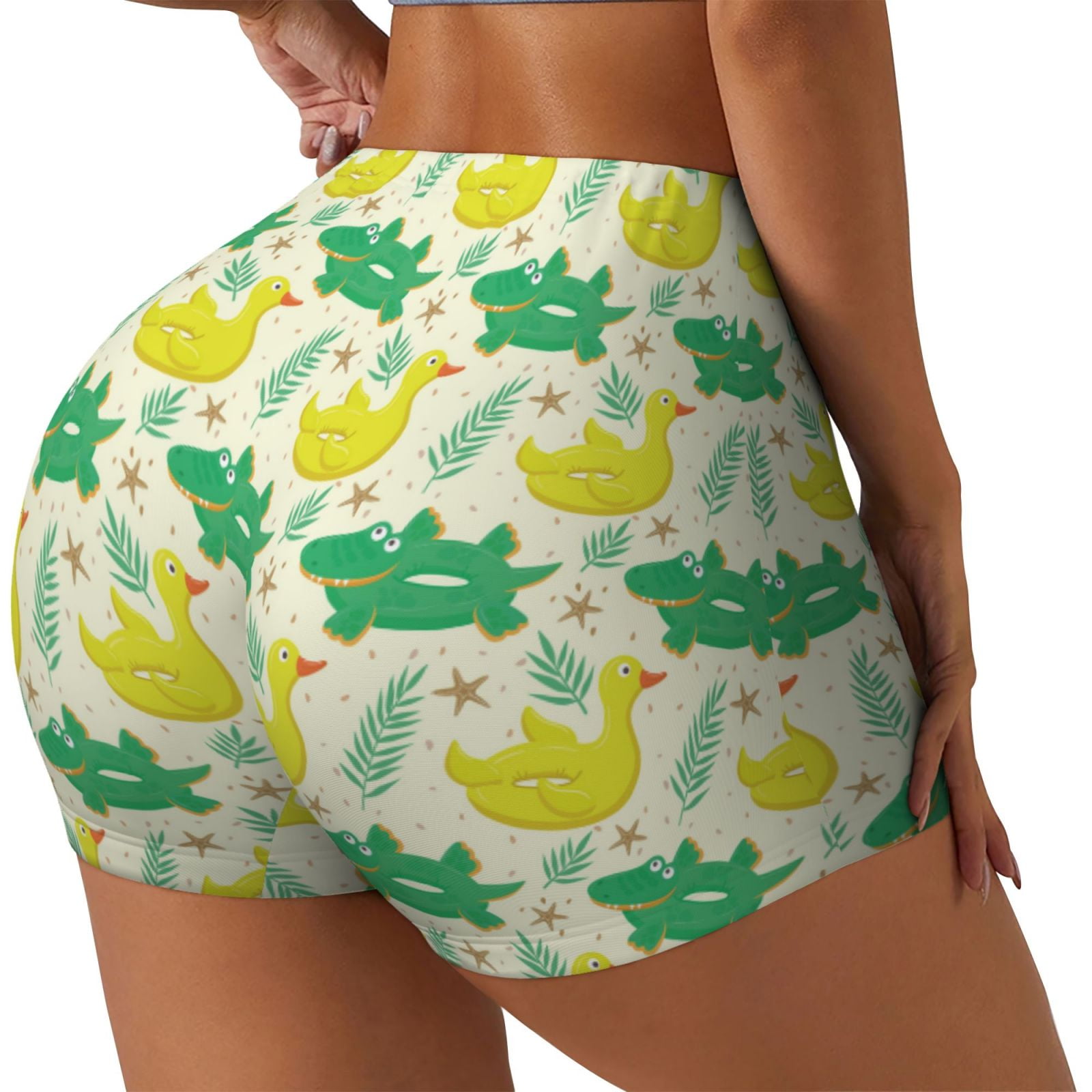 KLL crocodile and duck Pattern Workout Shorts for Women Scrunch Short ...