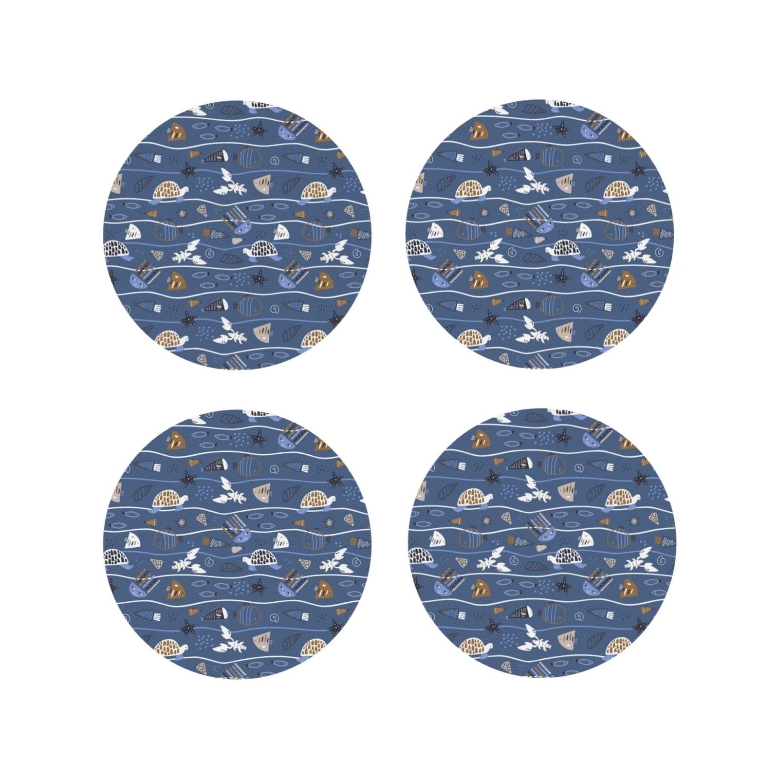 KLL cute fish octopus Drink Coasters Set of 4,PU Leather Absorbent ...