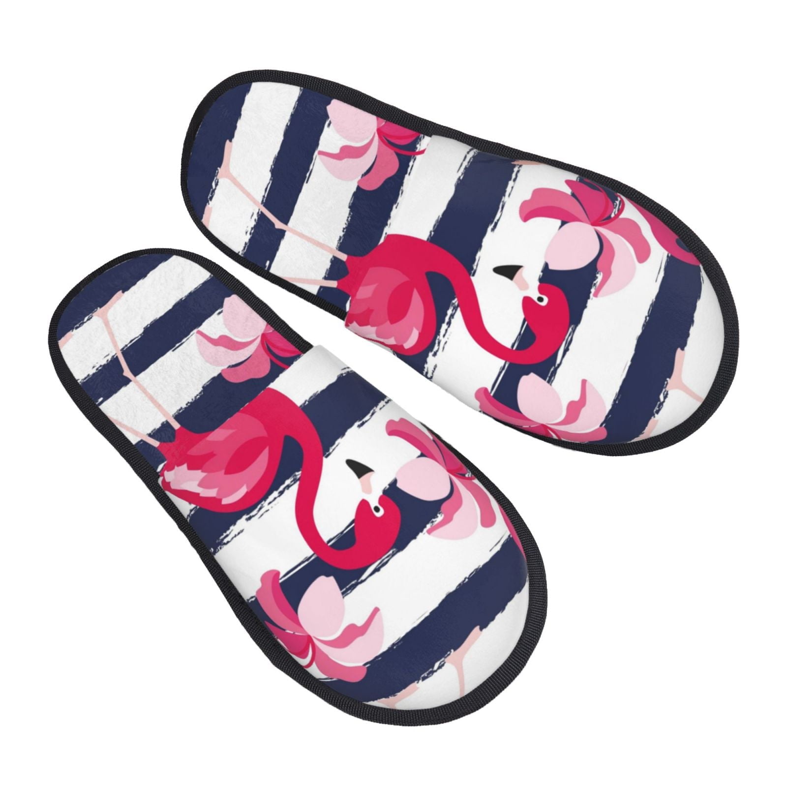 KLL dark Blue Stripes And Pink Flamingos Slippers For Women Men House ...