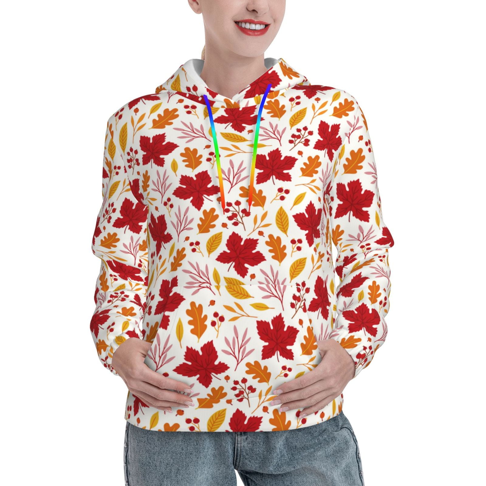 KLL fall laef Maple for Womens Pullover Hoodie with Pocket Hooded Long Sleeve Shirts Sweatshirt ...