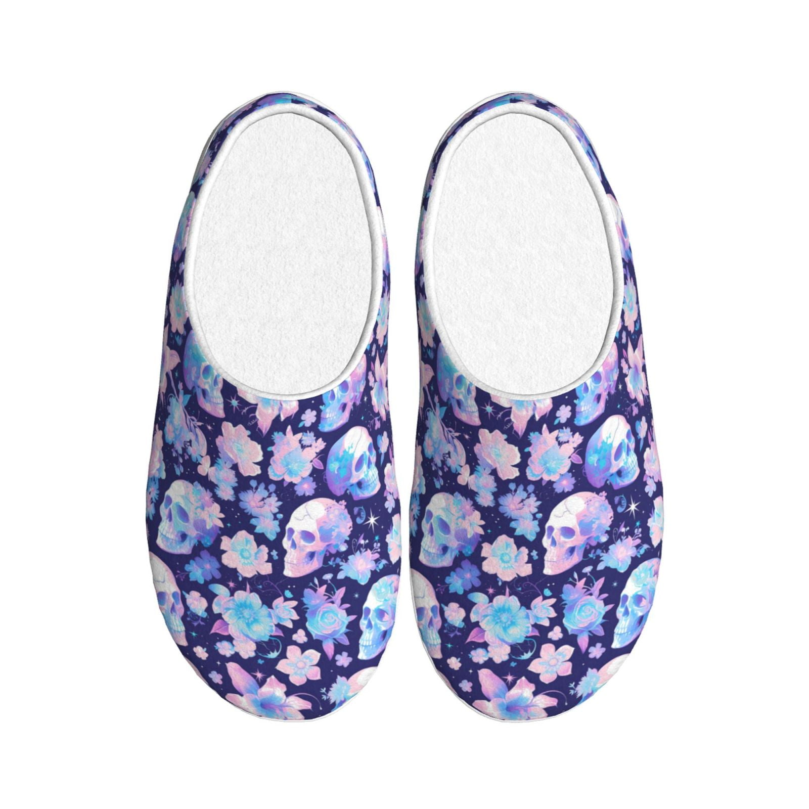 KLL flower Skull starry sky Pattern Adult Unisex Cozy Slippers,Fuzzy ...