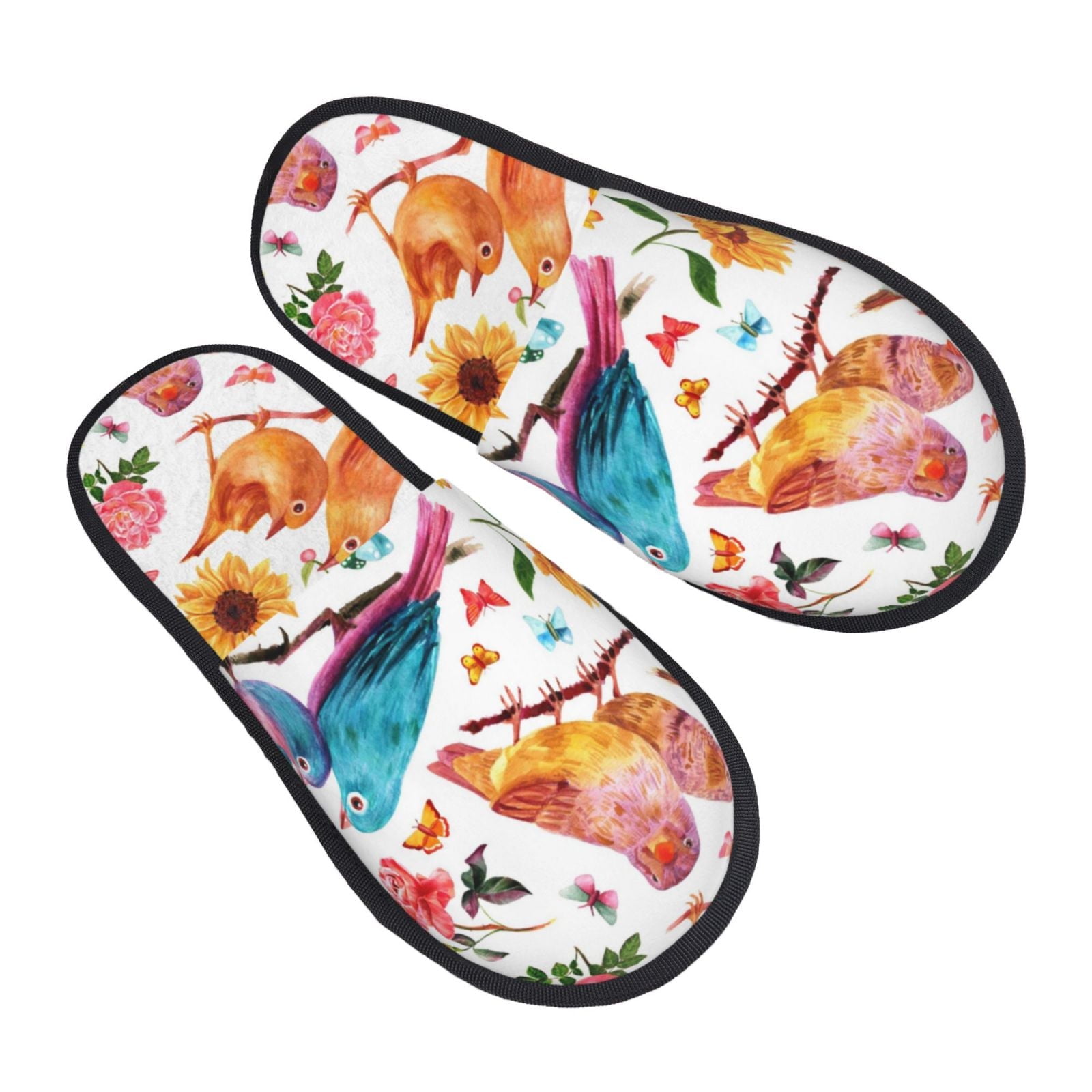 KLL flowers Birds And Butterflies Slippers For Women Men House Slip On ...