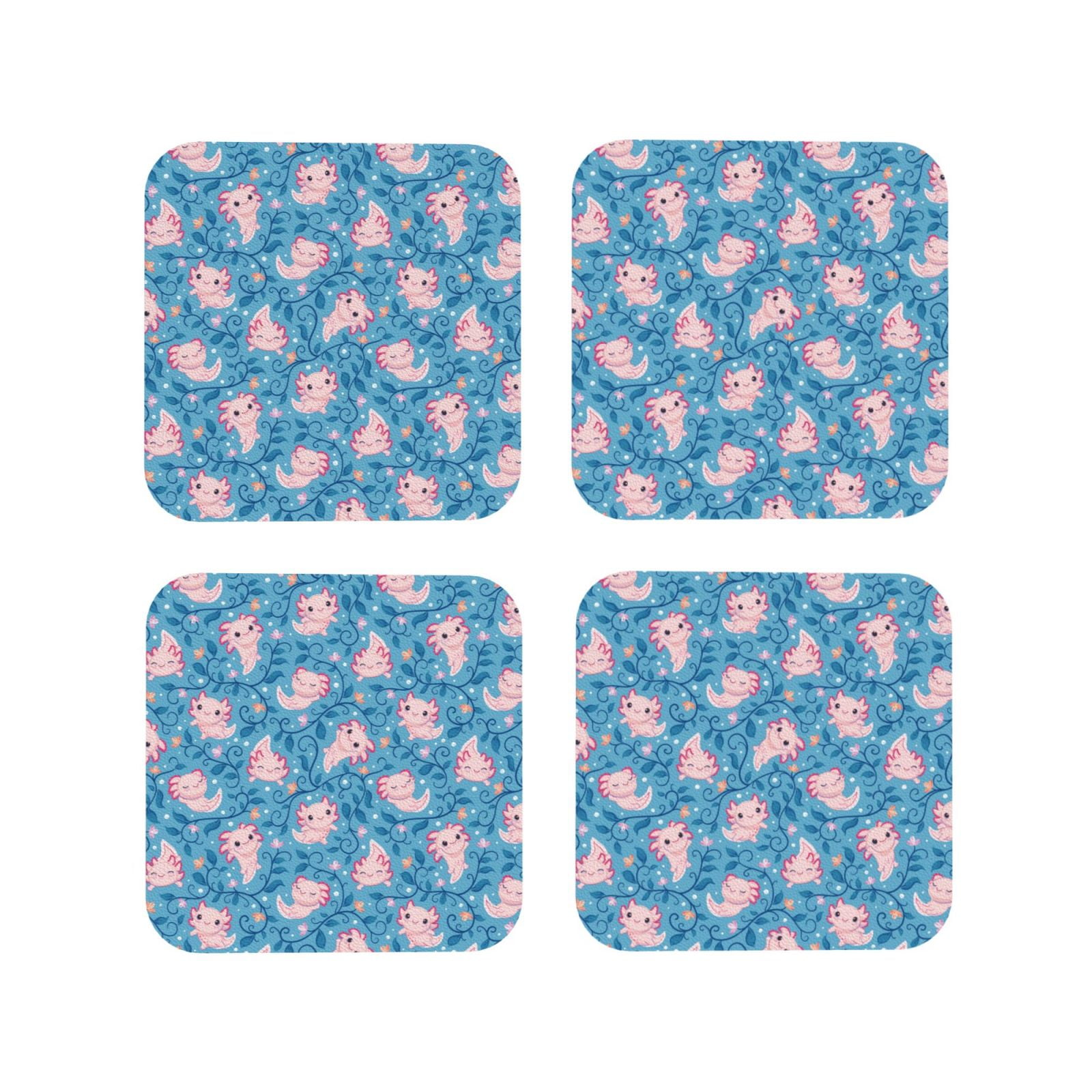 KLL happy baby axolotls Drink Coasters Set of 4,PU Leather Absorbent ...