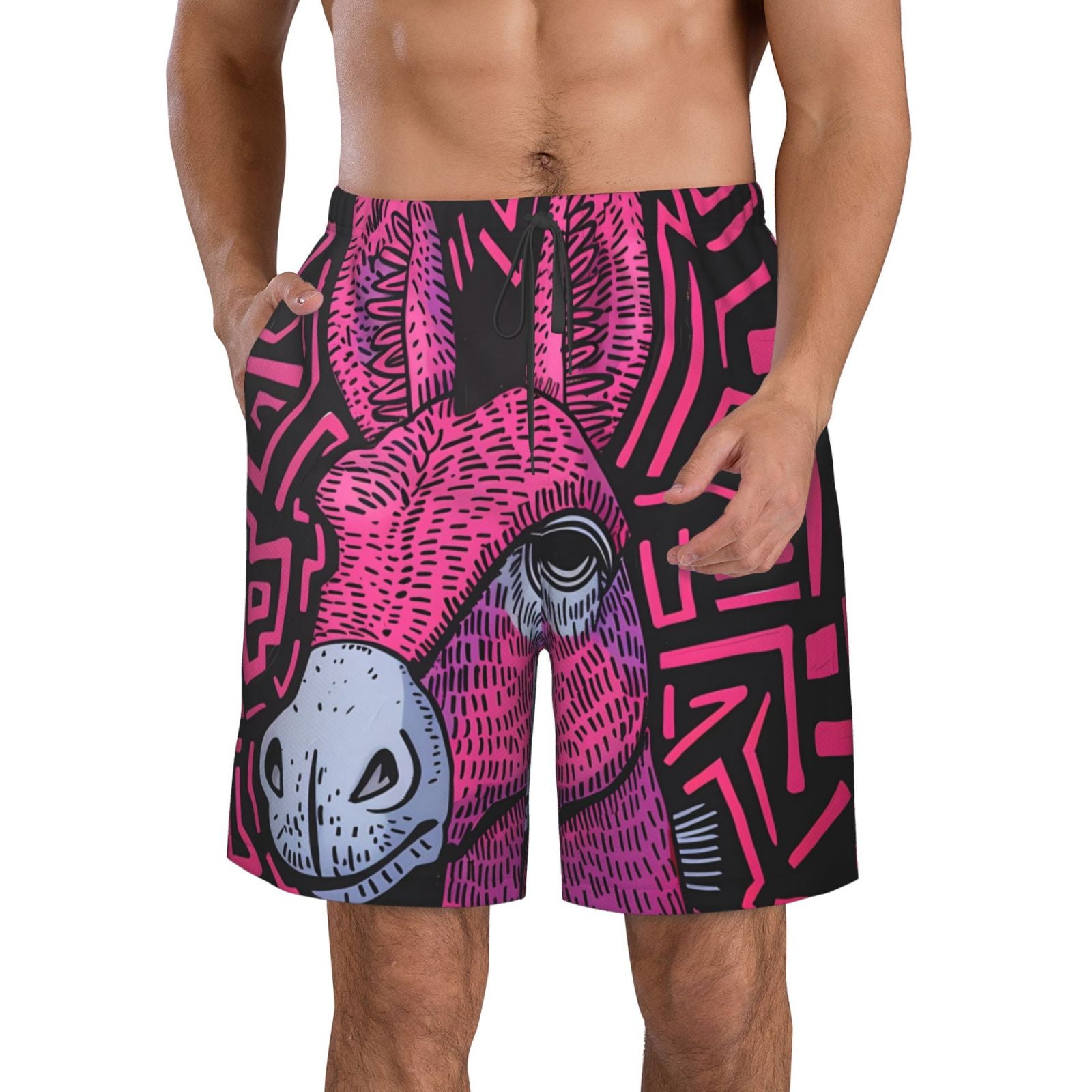 KLL ink Donkey Pop Art Men's Casual Summer Beach Shorts Hawaiian Shorts ...