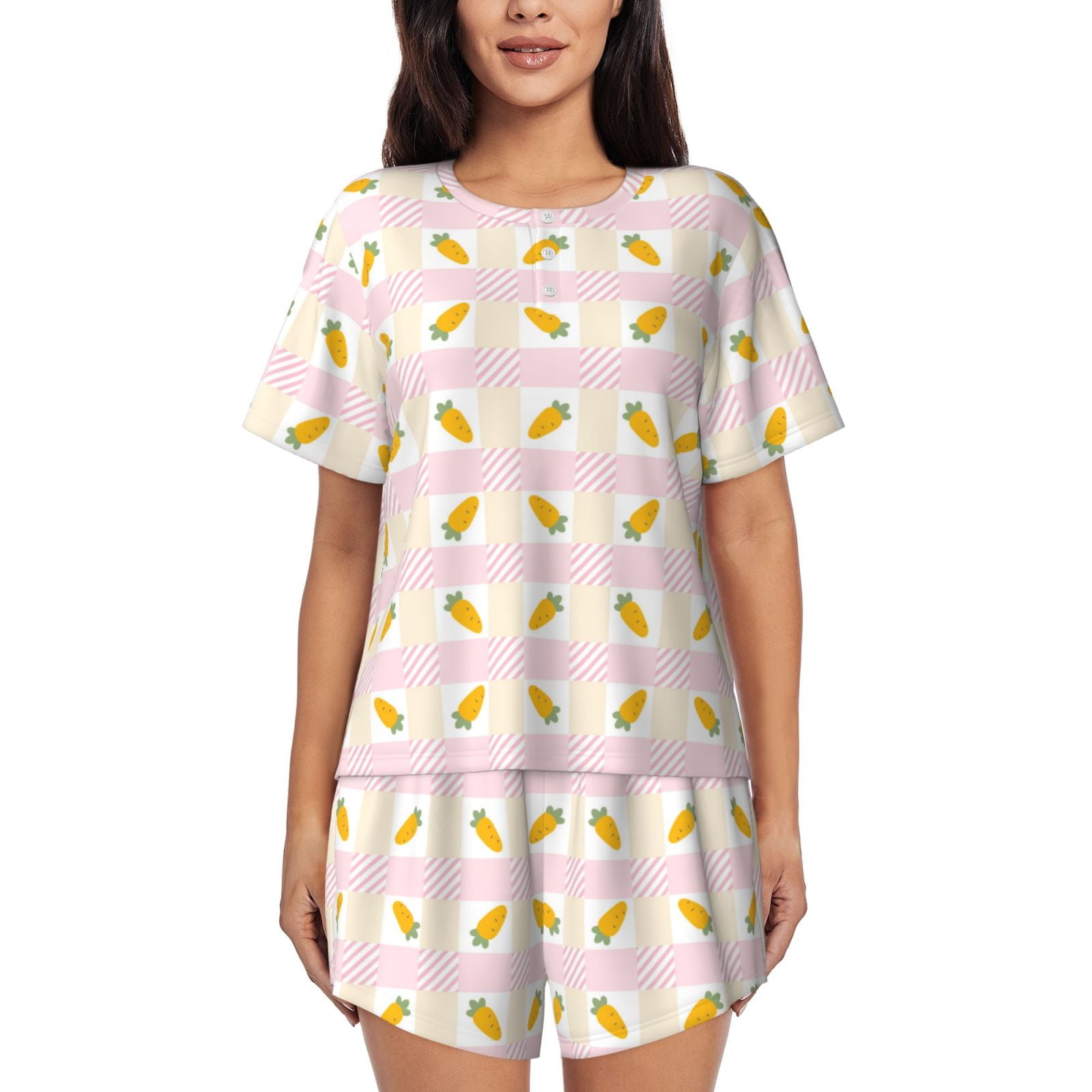 KLL kawaii carrots Print Pajama Set for Women Short Sleeve Sleepwear Pjs Soft 2 Piece Lounge ...