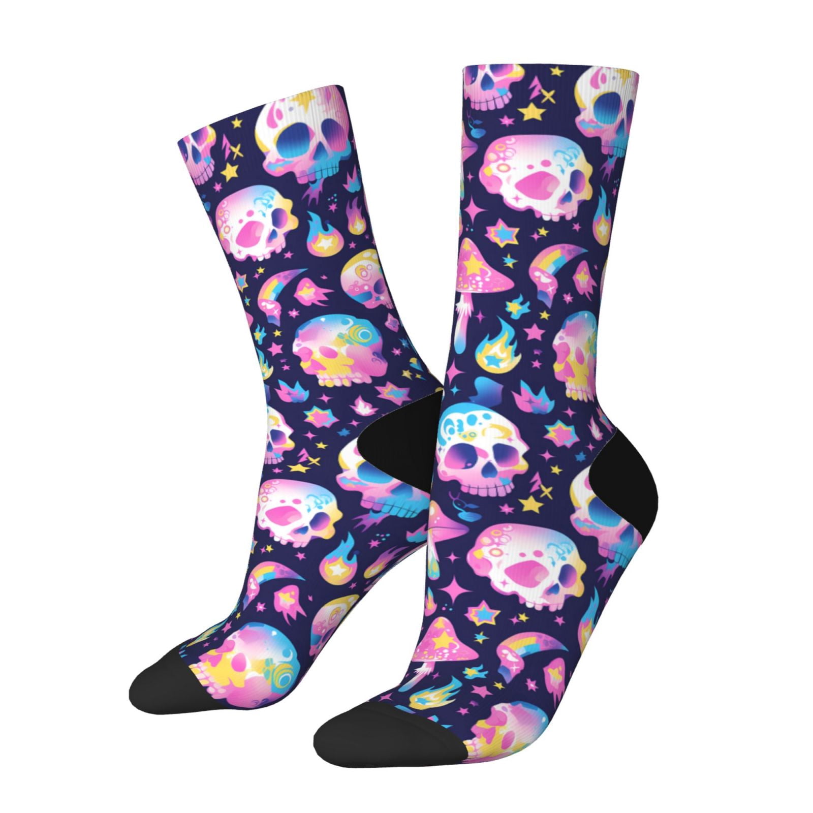 KLL mushroom colorful Skull star Print Cool Socks Men's Women's Crew ...