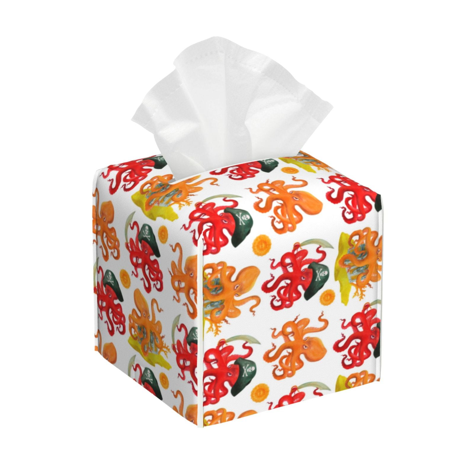 KLL pirate Octopus Print Tissue Box Cover,Leather Tissue Holder Square ...