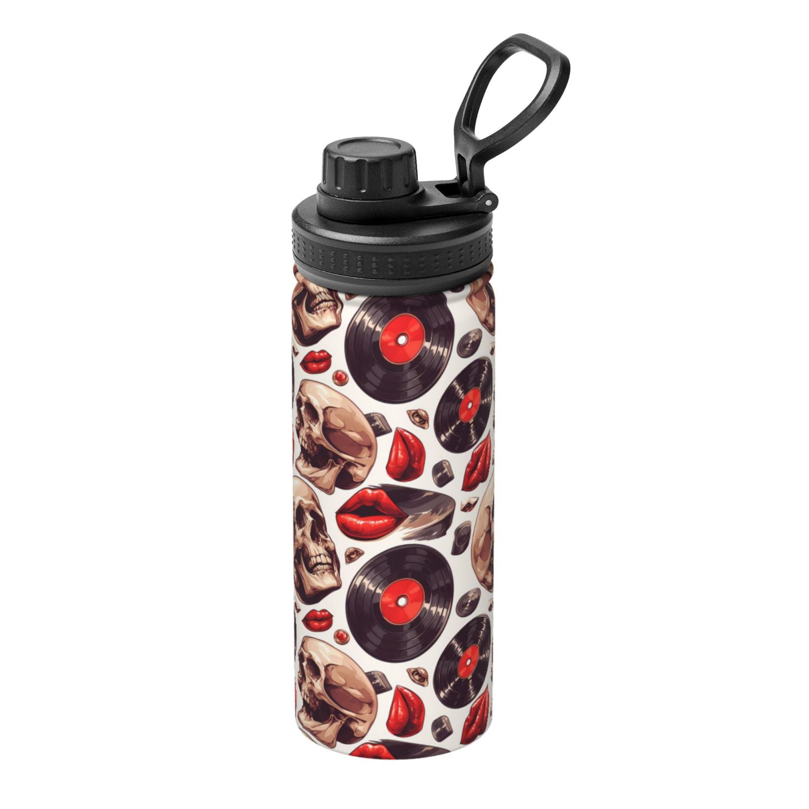 KLL record lips Skull Pattern 18oz Insulated Water Bottle, Stainless ...