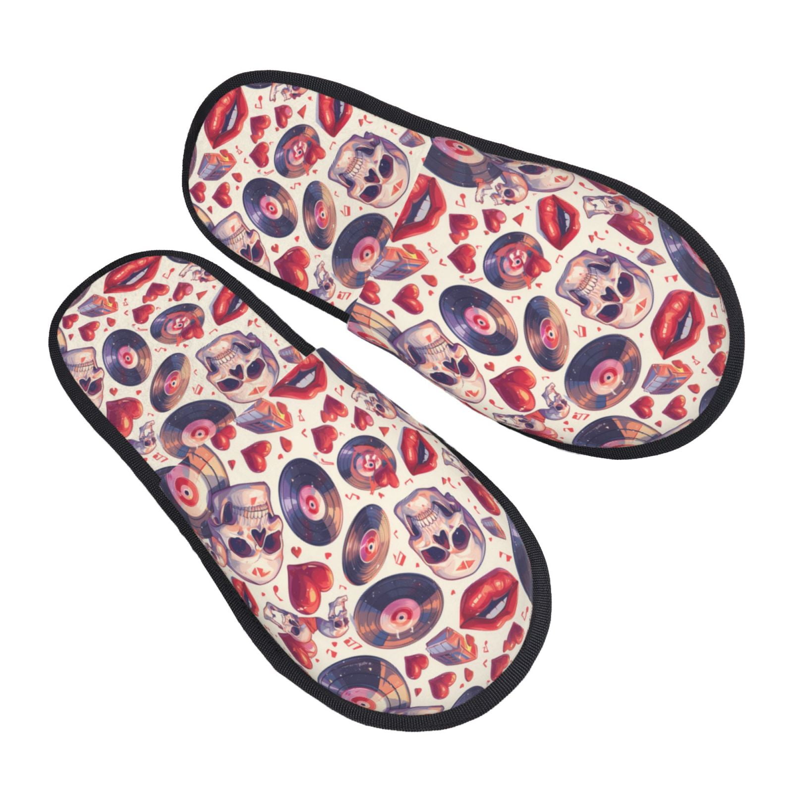 KLL record rock Skull lips Slippers for Women Men House Slip on Indoor ...