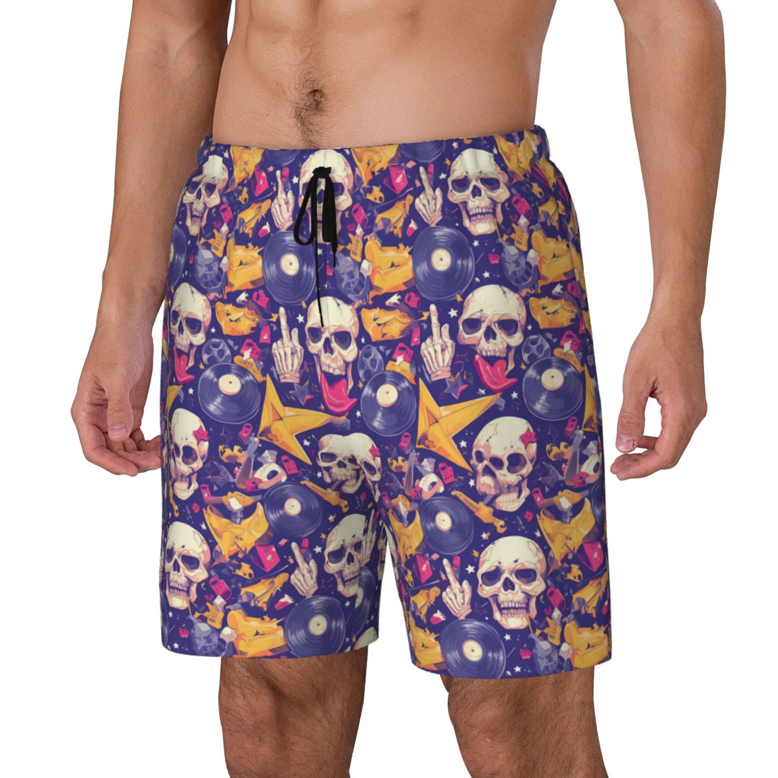 KLL rock Skull record for Mens Swim Trunks Quick Dry Swim Shorts with ...