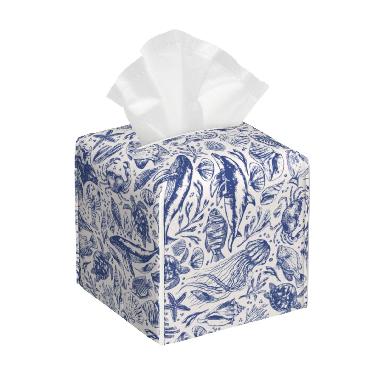 KLL sea animals Print Tissue Box Cover,Leather Tissue Holder Square ...
