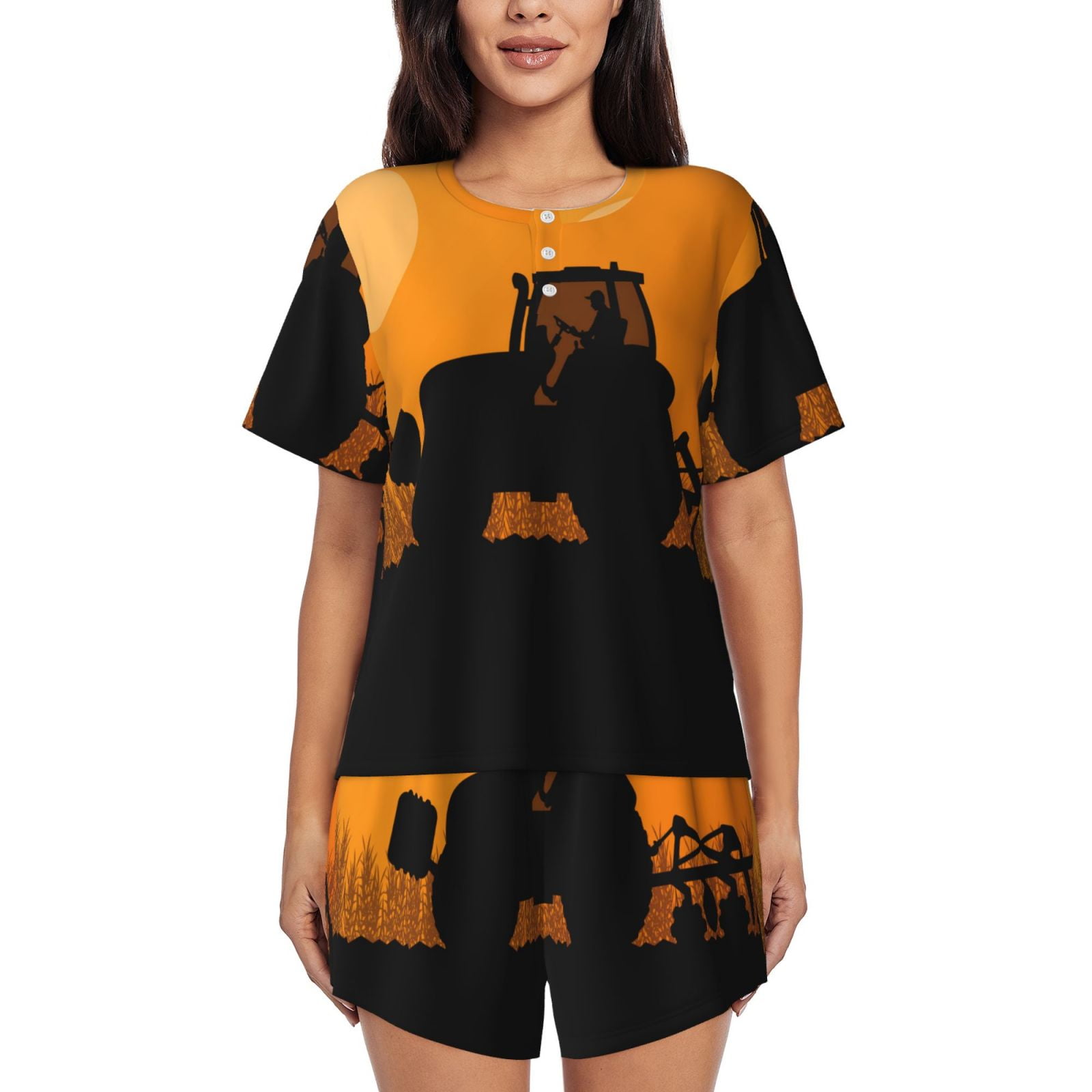 KLL tractor cultivating the land Print Pajama Set for Women Short ...