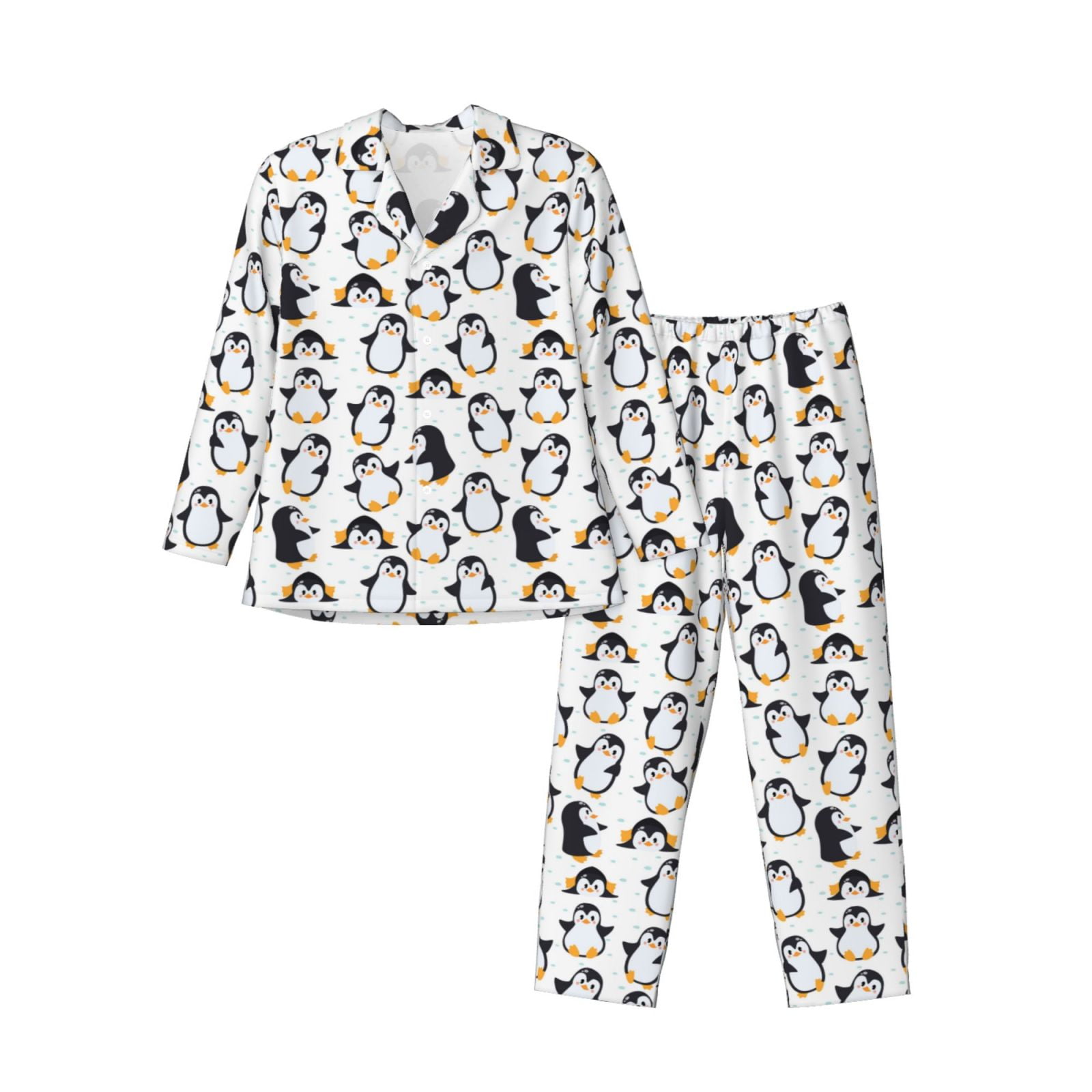 KLL whiter cute penguin Sleepwear Mens Flannel Pajamas,Long Cotton Pj ...
