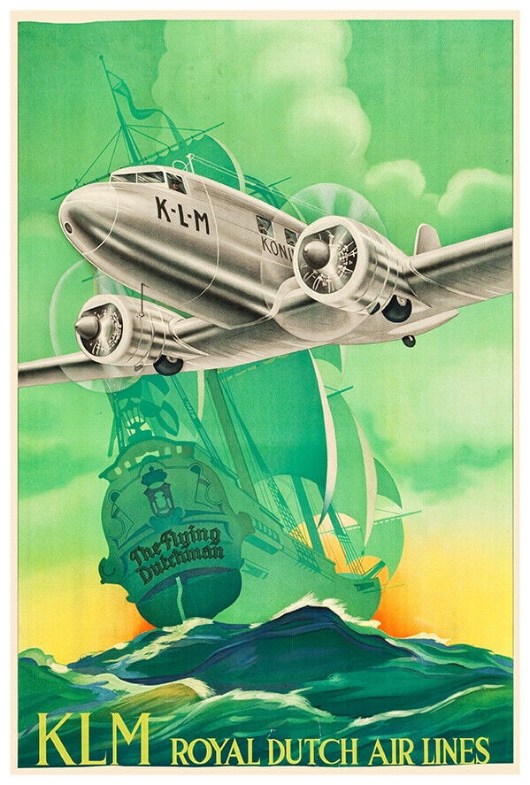 KLM Airline - Flying Dutchman - 1936 - Vintage Airline Travel Poster ...