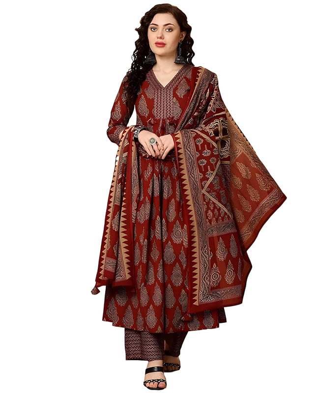 KLOSIA Women Viscose Printed Kurta Pant Dupatta Set - Indian Ethnic ...