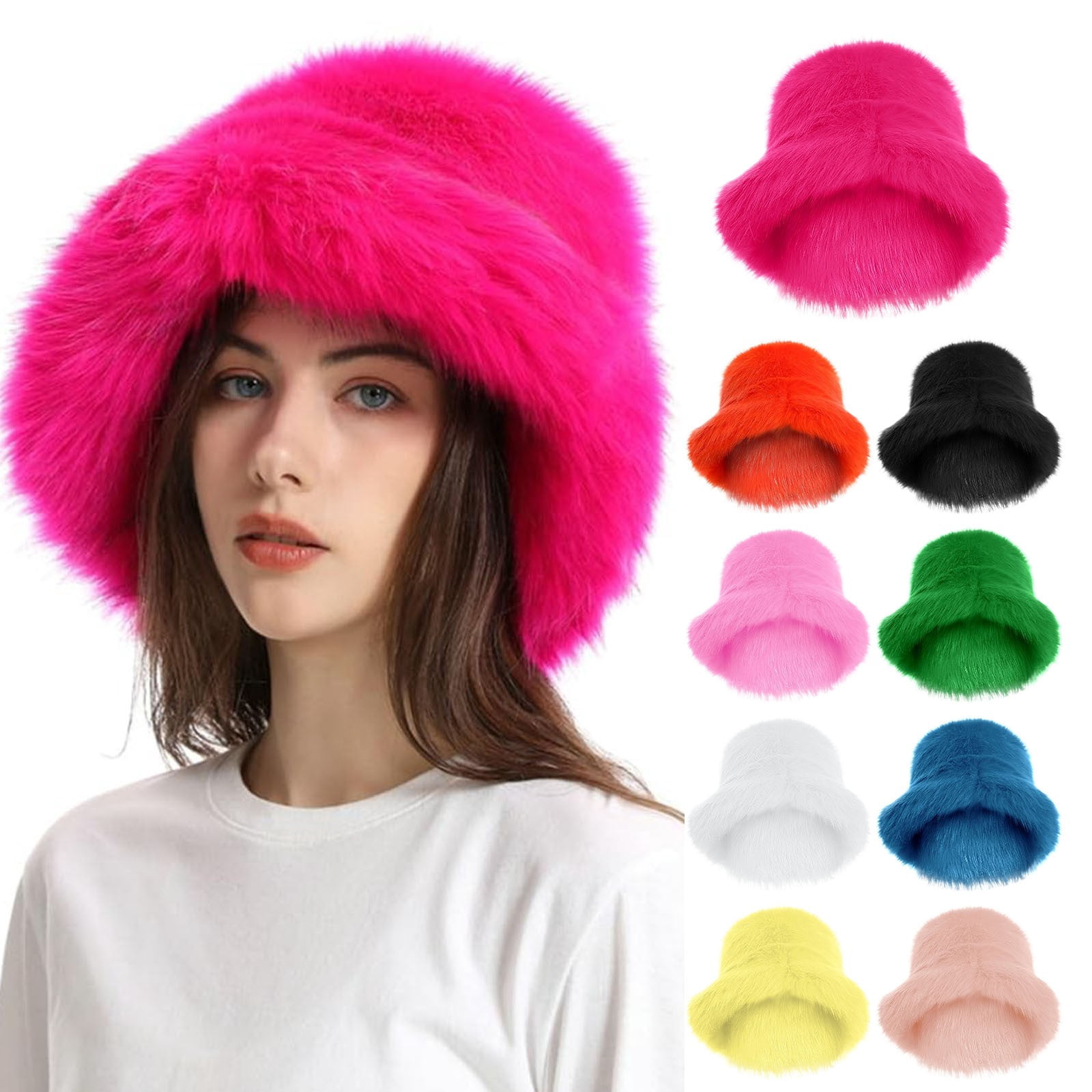 KLOY2K Bucket Hats for Women Cozy Fuzzy Plush Bucket Hat - Winter Warm ...