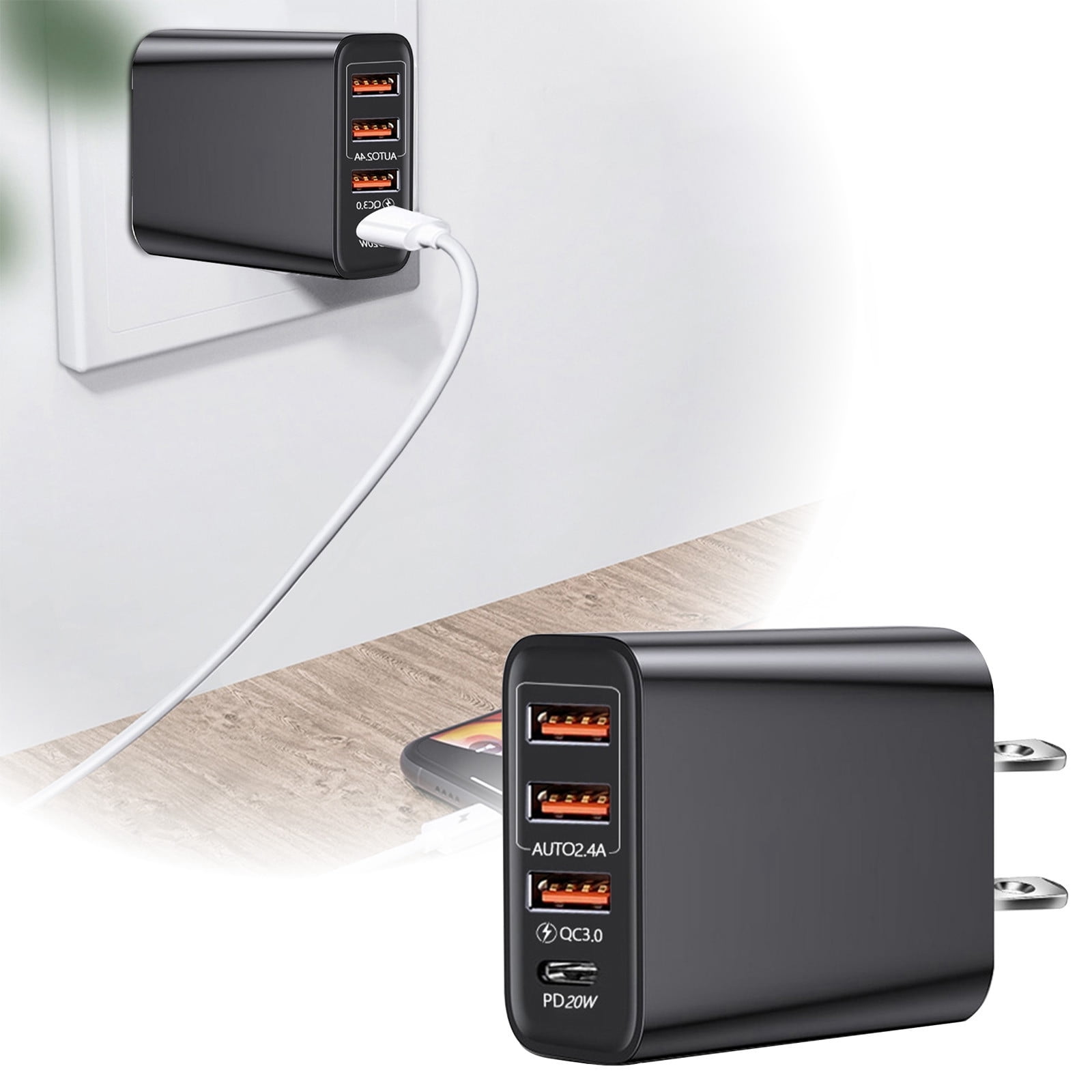 KLUHLLMO 4 Port USB Travel Power Adapter Mobile Phone Charger US ...