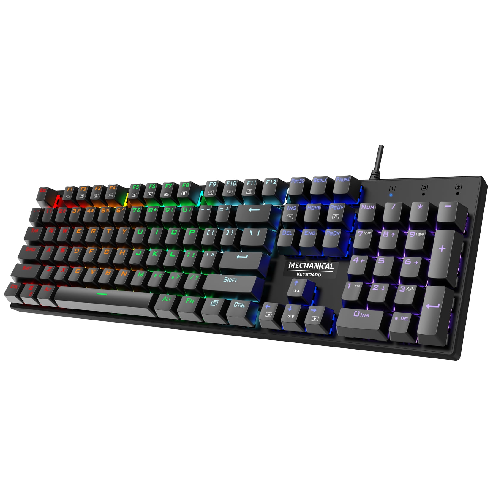 KLYLOP Mechanical Gaming Keyboard Full Size, LED Rainbow Backlit Ultra ...