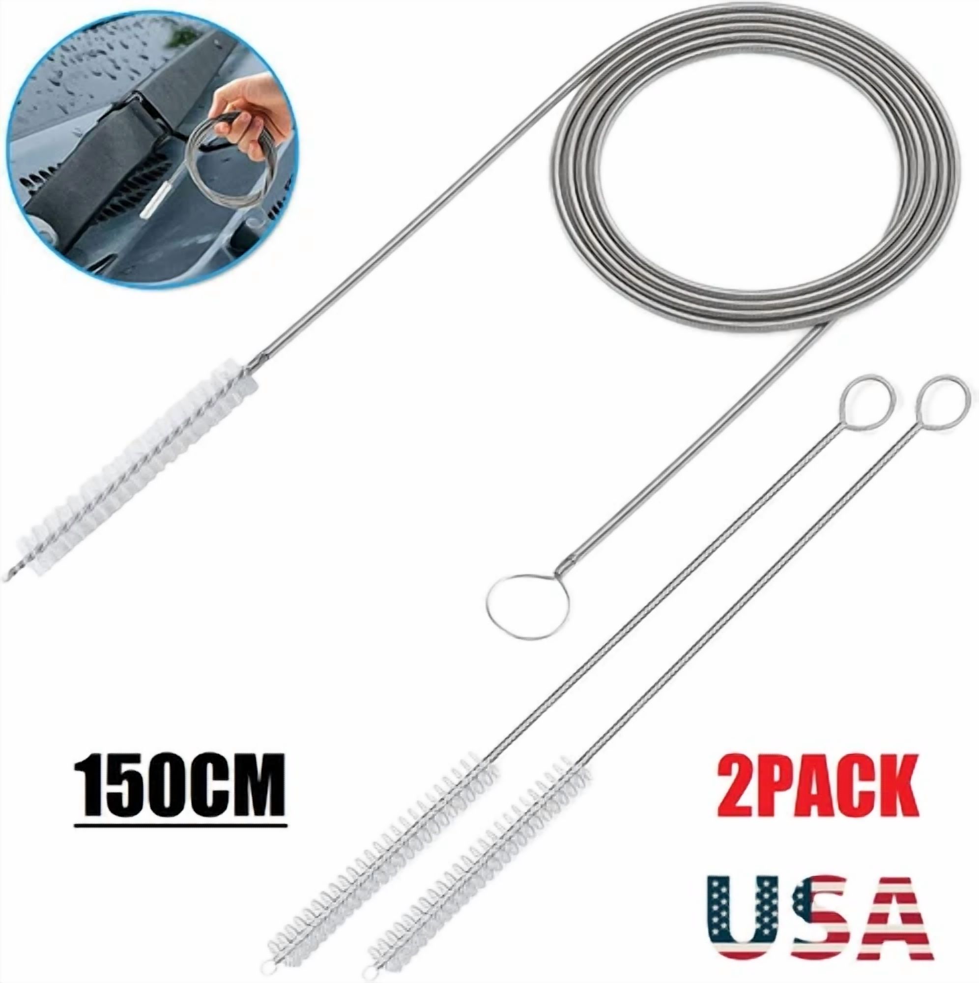 KLYNE- 2× Flexible Car Drain Dredge Sunroof Cleaning Scrub Brush Tool ...