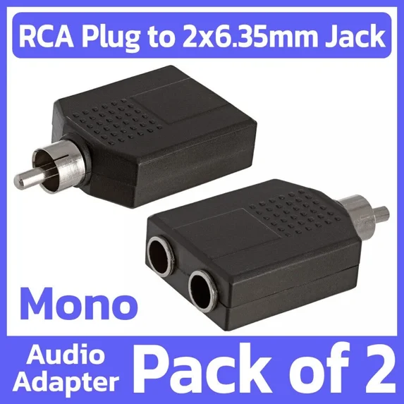 KLYNE- 2 Pack Rca Plug To 2X 6.35Mm Jack Mono Splitter Adapter ...