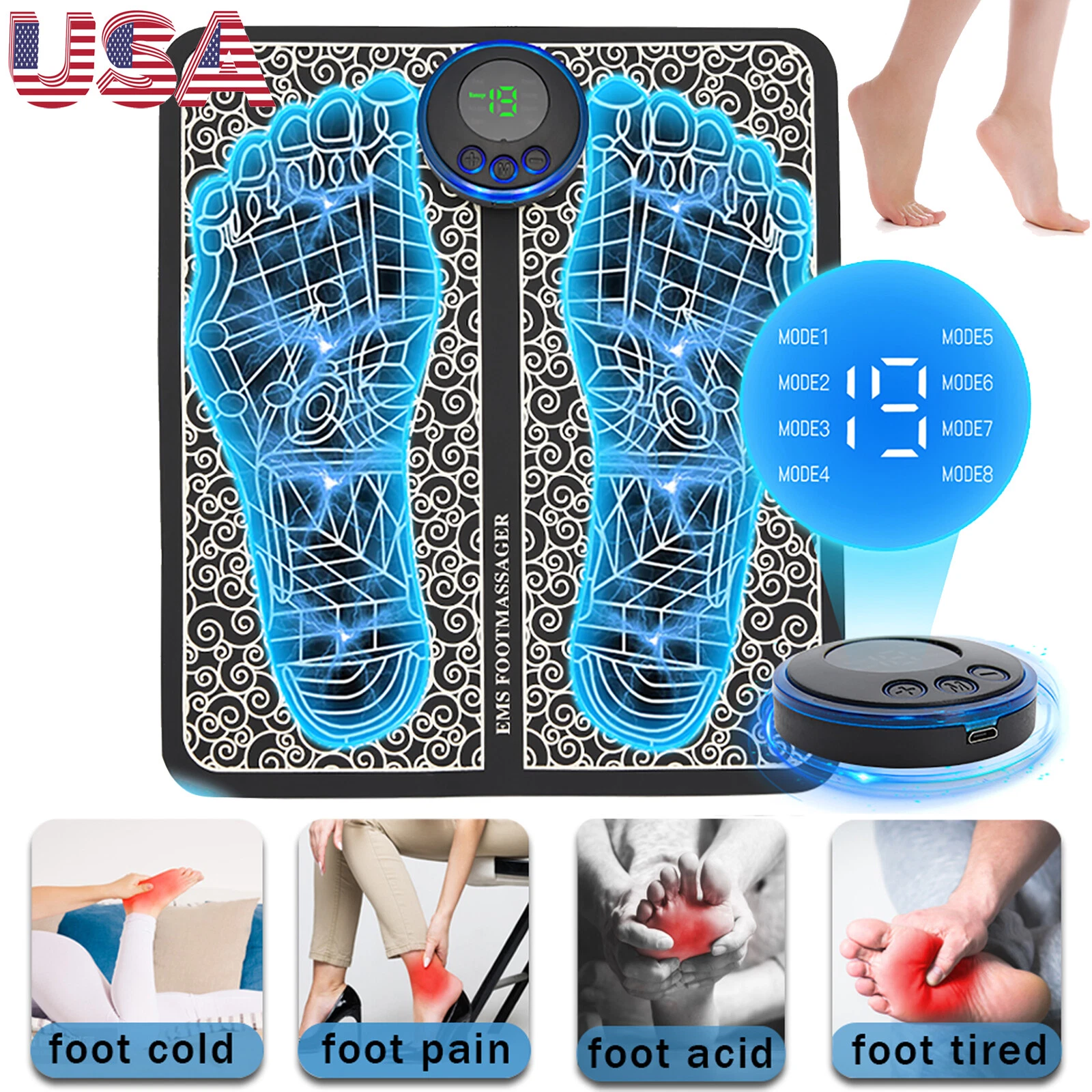 KLYNE- Portable Electric Foot Massager Pad Muscle Stimulator Blood ...