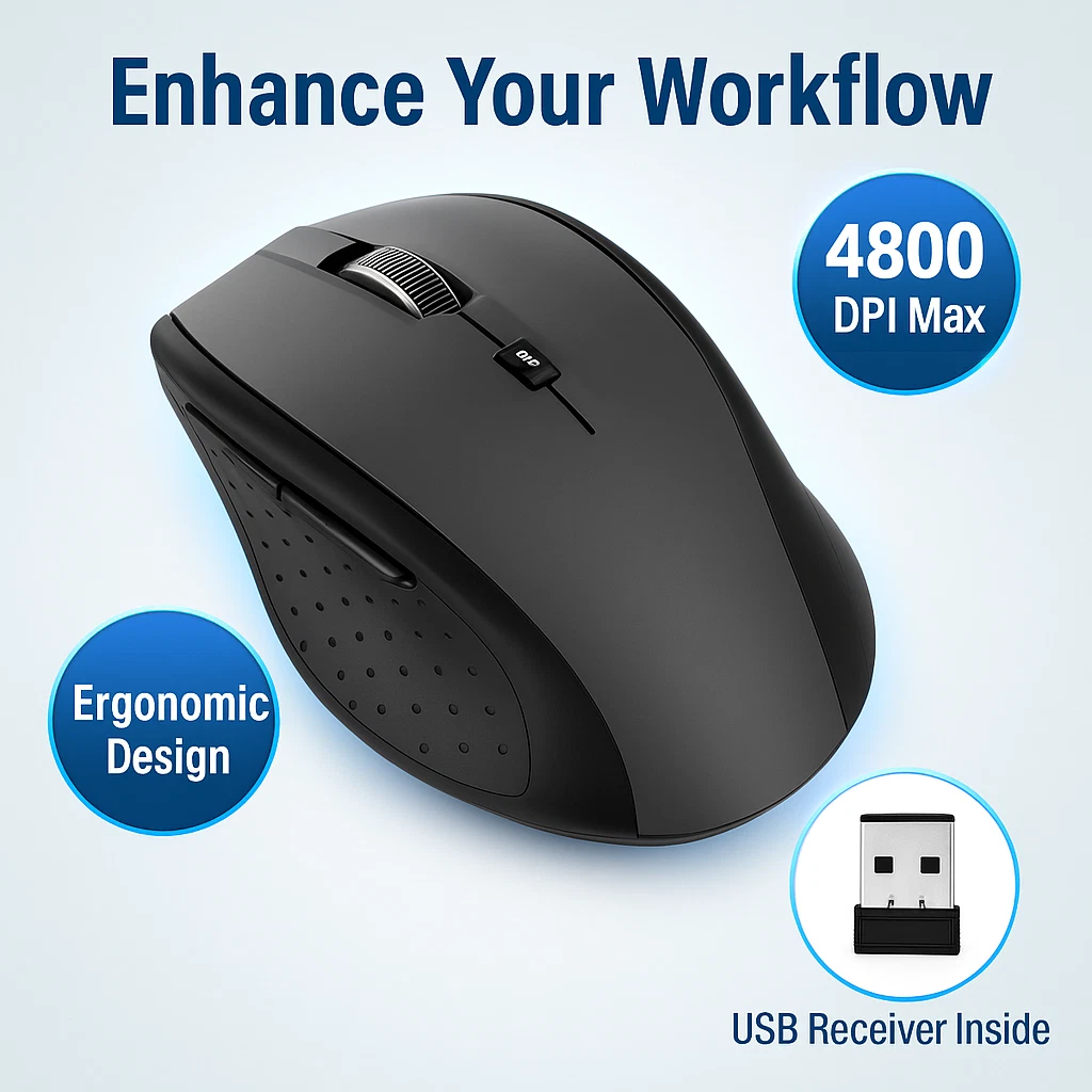 KLYNE- Wireless Mouse 2.4G Usb Receiver, Ergonomic 6 Button, 4800 Dpi ...