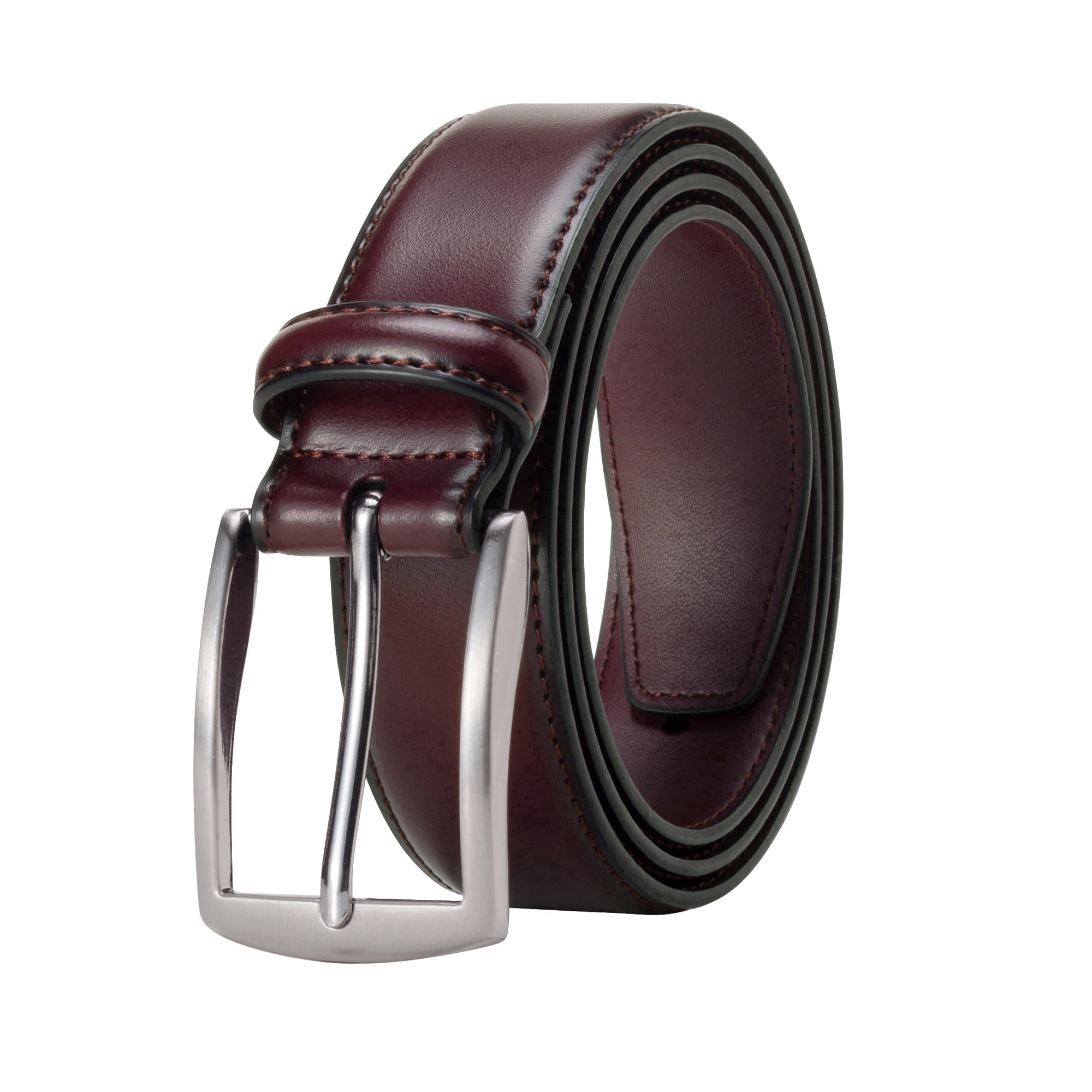 KM Legend Mens Leather Dress Belt for Work Business and Casual(Burgundy ...