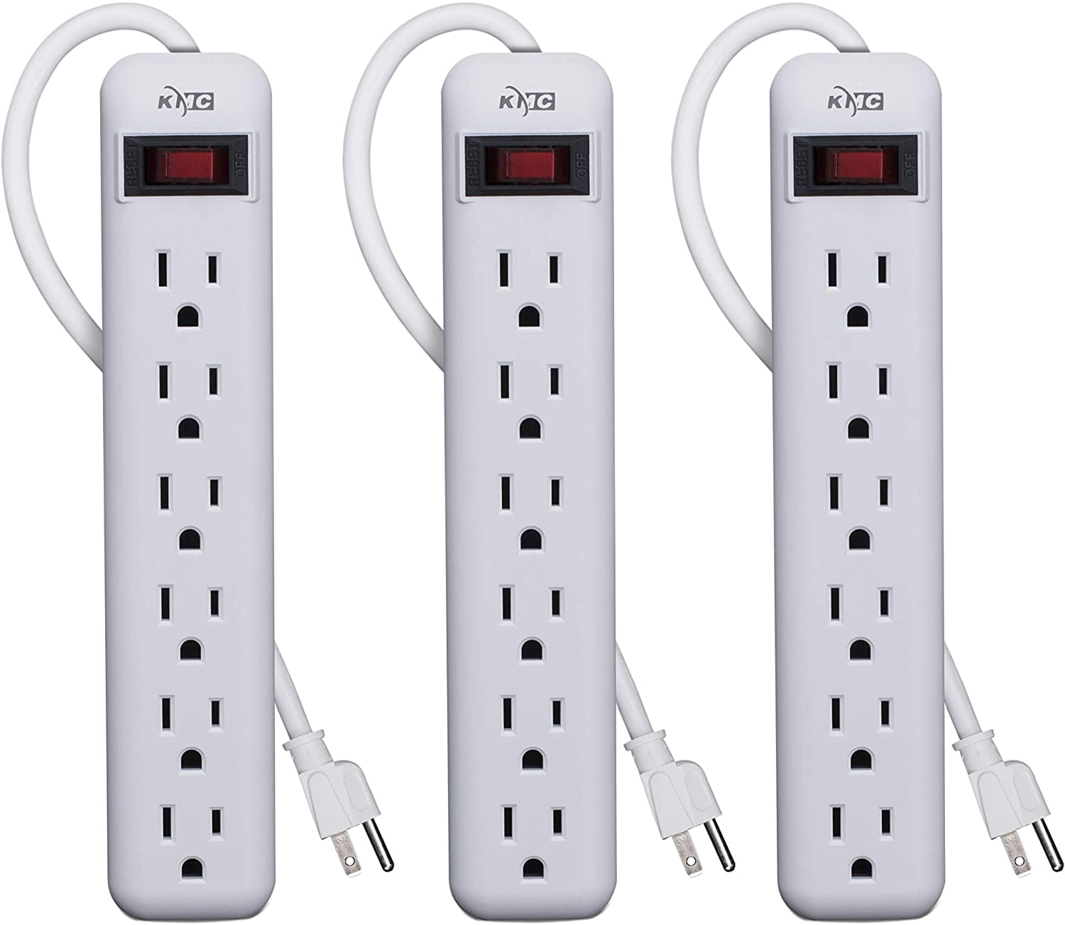 KMC 6-Outlet Power Strip 3-Pack, Overload Protection, 3-Foot Cord ...