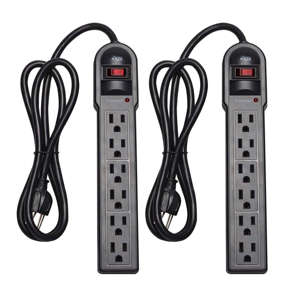 KMC 6-Outlet Surge Protector Power Strip 2-Pack, 900 Joules, 4-Foot ...