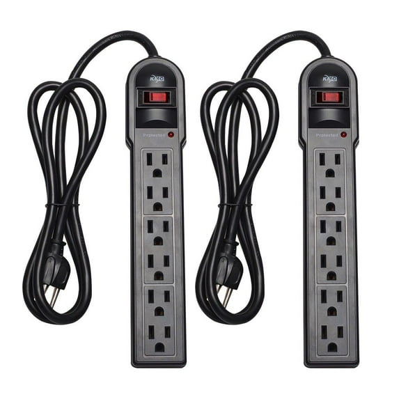 KMC 6-Outlet Surge Protector Power Strip 2-Pack, 900 Joules, 4-Foot ...