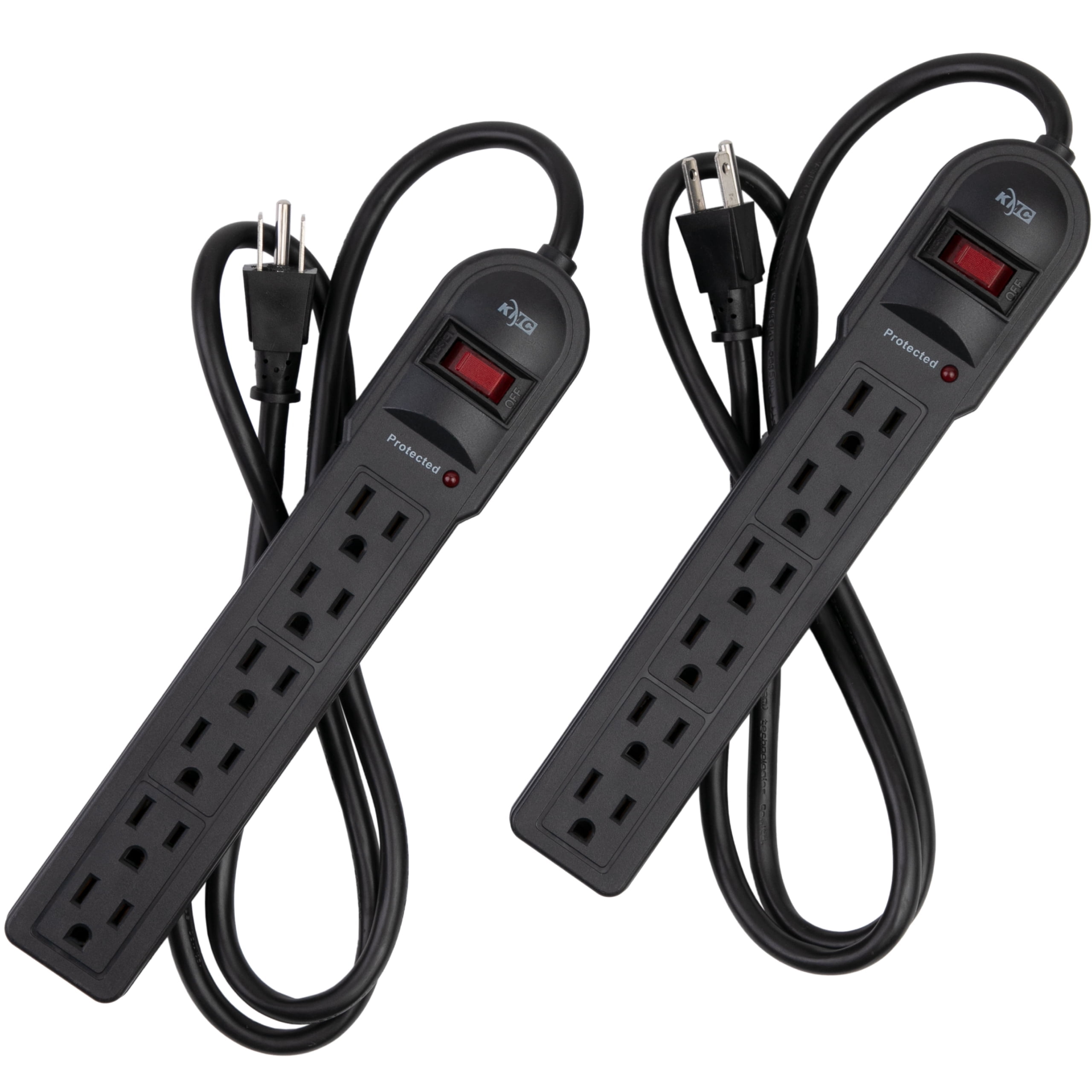 KMC Surge Protector Power Strip, 6-Outlet, 2-Pack, 4 ft Extension Cord ...