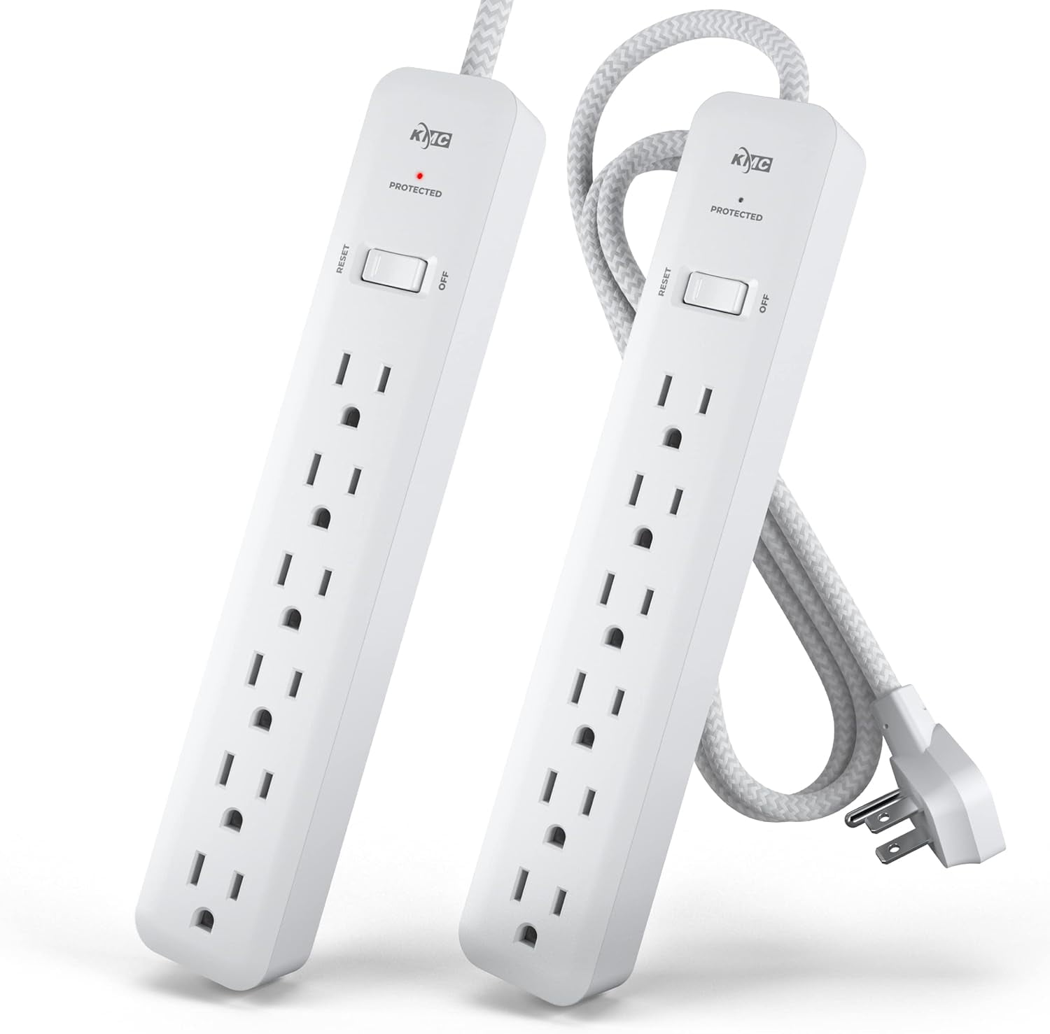 KMC 6-Outlet Surge Protector Power Strip 4 ft cord 2-Pack, 1080J Power ...
