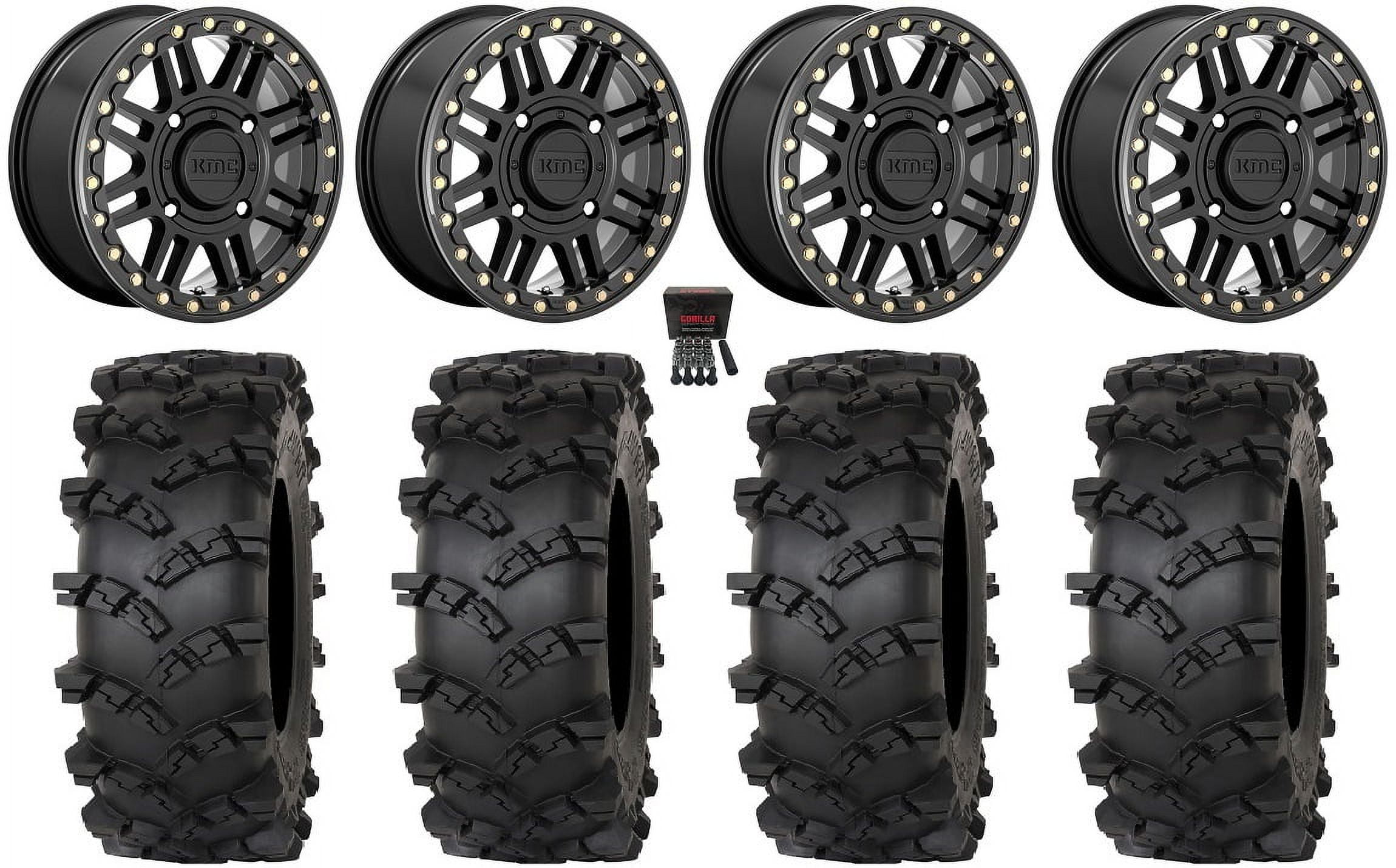 KMC Cage Beadlock 15" Wheels Black 32" Outlaw M/T Tires Polaris RZR XP ...