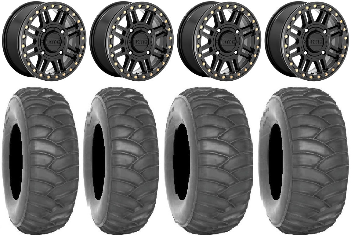 KMC Cage Beadlock 15" Wheels Black 32" SS360 Tires Sportsman RZR Ranger ...